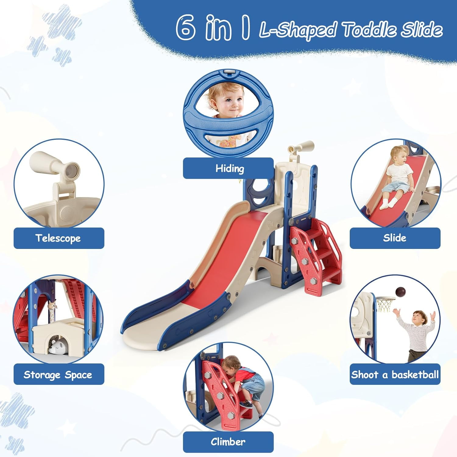 EAYSG 6 in 1 Toddler Slide for Toddlers Age 1-3,Sturdy Toddler Slide ...