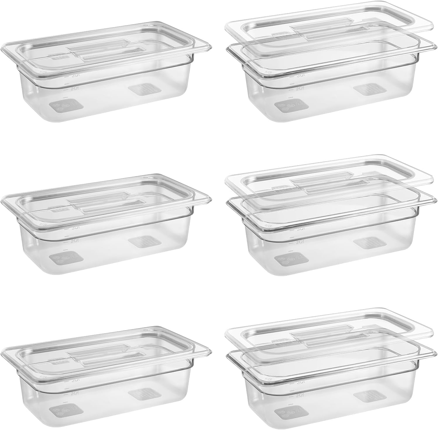 EAYSG 6 Pack 1/3 Size 4'' Deep Clear Food Pans with Lids, Commercial ...
