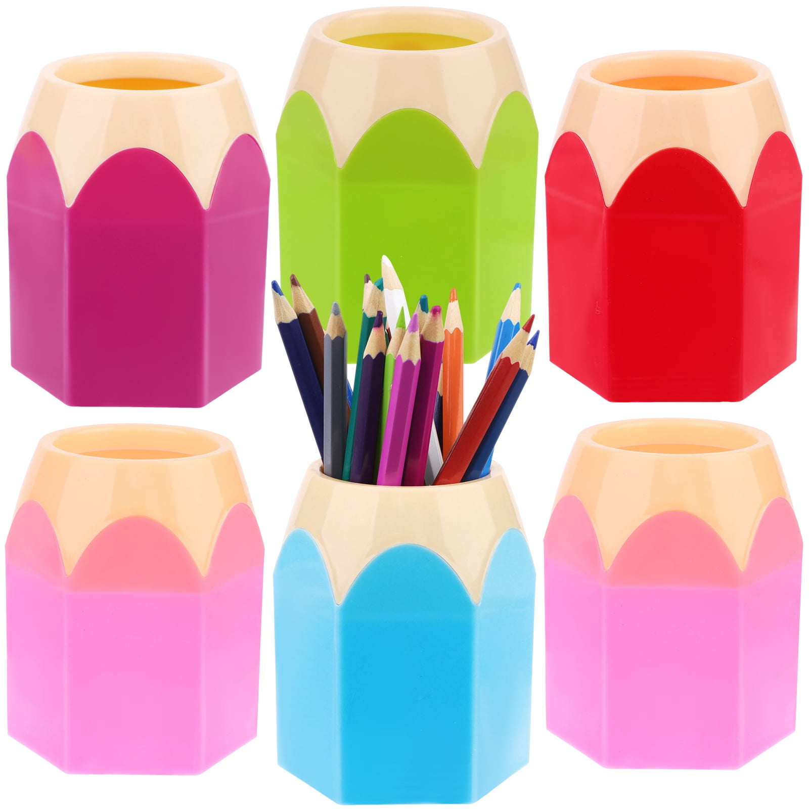 EAYSG 6 Pieces Plastic Pen Vase Pencil Pot, Pencil Shaped Pen Holder ...
