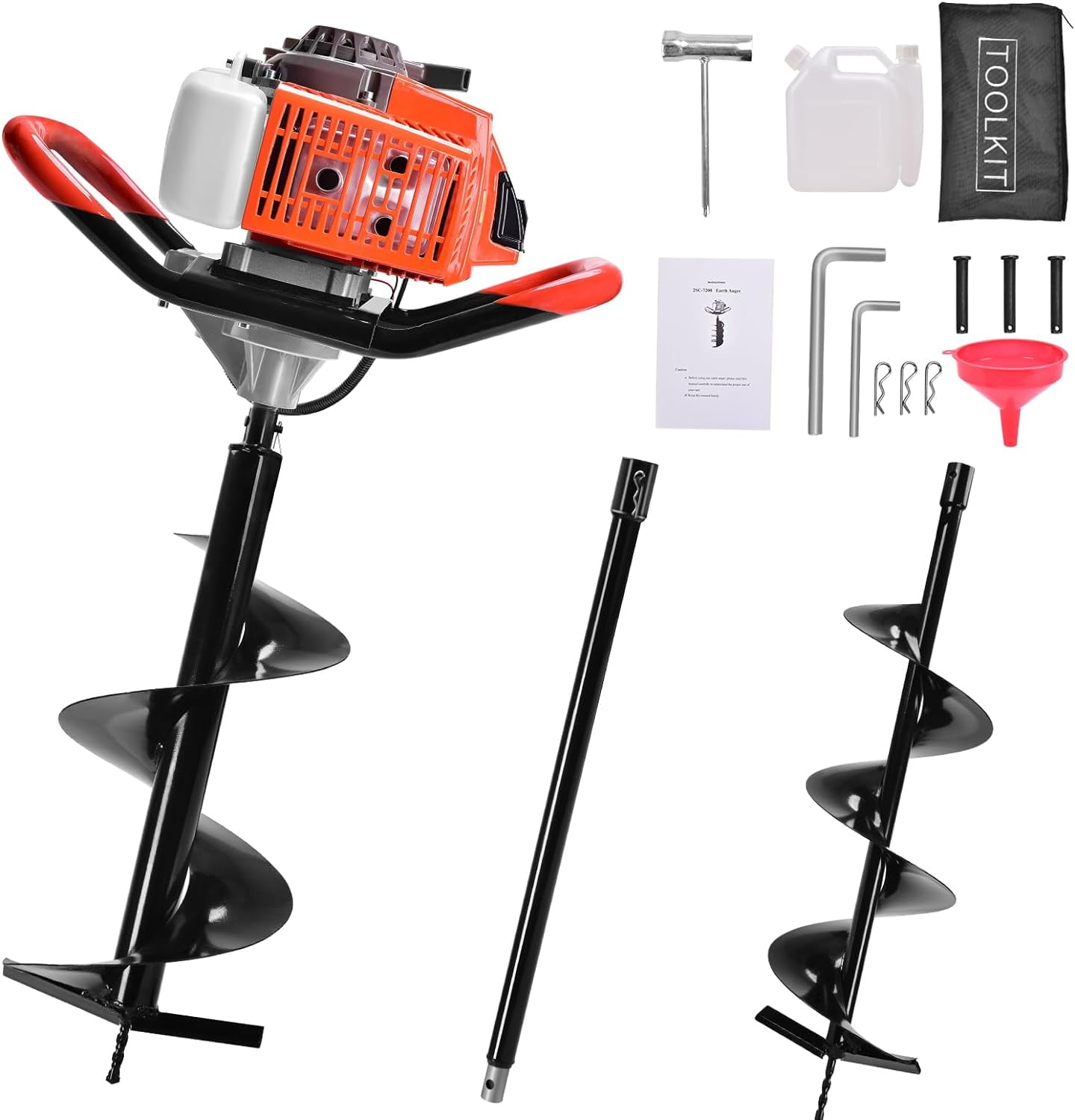 EAYSG 72CC Gas Powered Post Hole Digger with 6" & 8" Auger Drill Bits ...