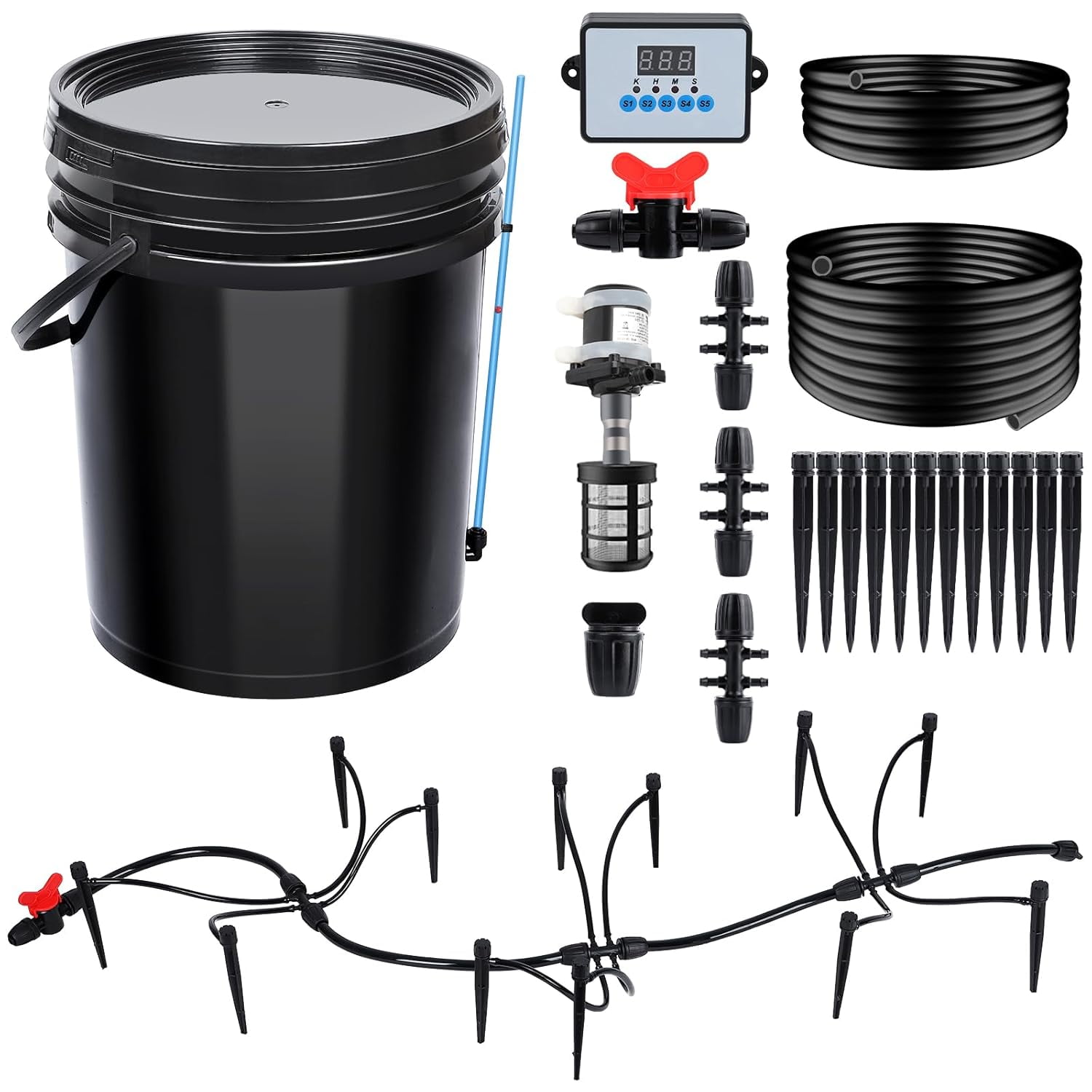 EAYSG Automatic Drip Irrigation System Kits with 12 Drip Emitters, 5 ...