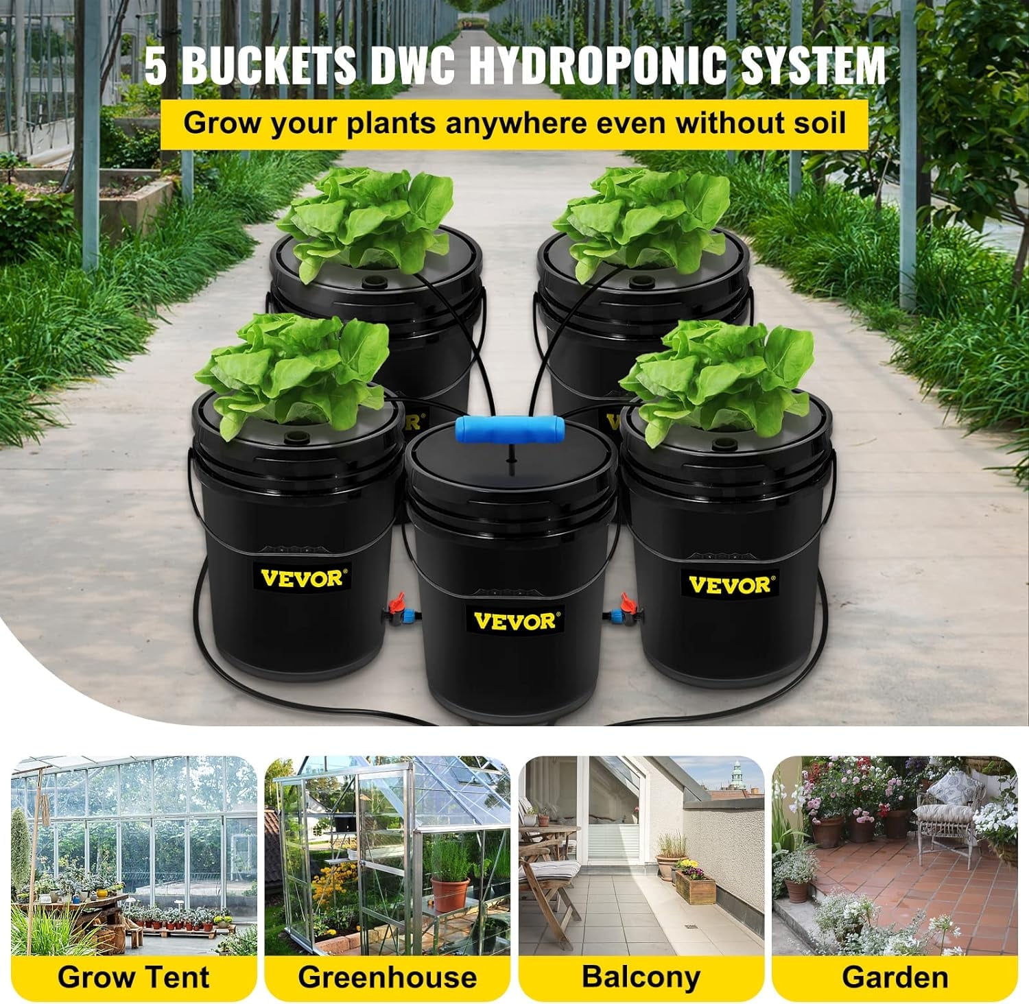 EAYSG DWC Hydroponic System, 5 Gallon 5 Buckets, Deep Water Culture ...