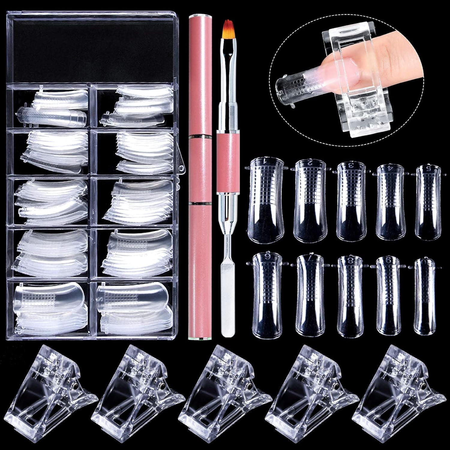 EBANKU 100 PCS Clear Nail Extension Form Tips Dual Nail Mold Full Cover ...