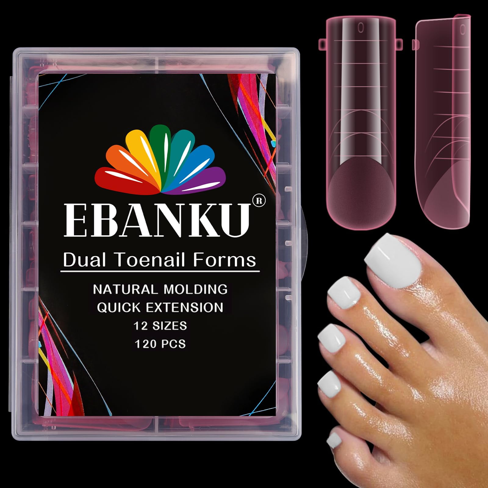 EBANKU Poly Gel Nail TMA2 Forms for Toes, Pink Long Square Dual Forms ...