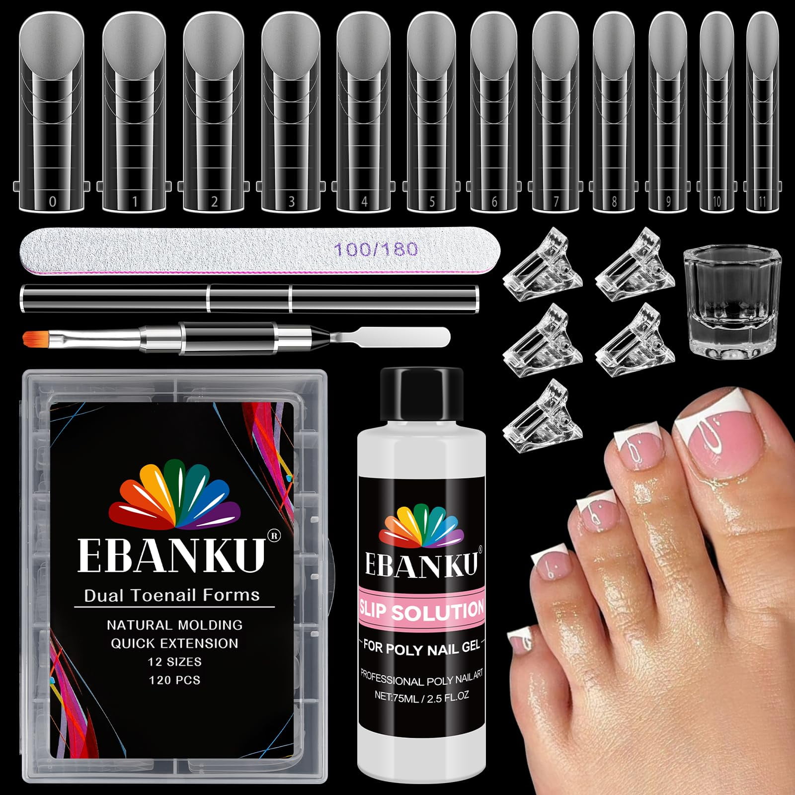 EBANKU Poly Gel Nail WHF2 Forms Kit for Toes - 120PCS Reusable Dual ...