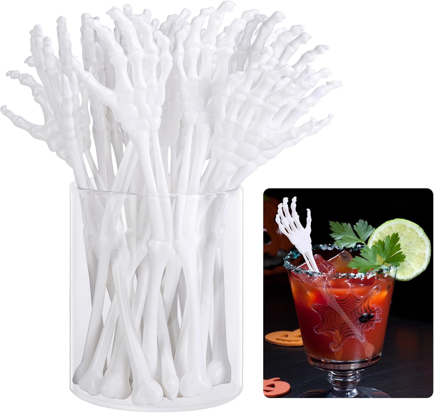EBAOKUUP 25 Pcs 5.9''x1.5'' Halloween Skeleton Cocktail Stirrers ...