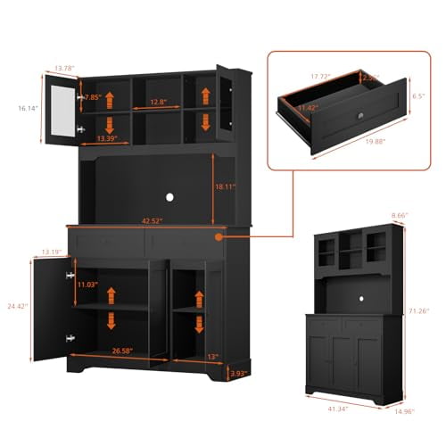 EBE Kitchen Pantry Storage Cabinet, Kitchen Hutch with Buffet Cupboard ...