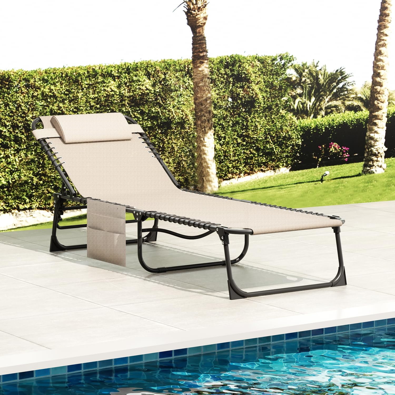 EBE Outdoor Lounge Chair, Portable Patio Sun Tanning Chair with 5 ...