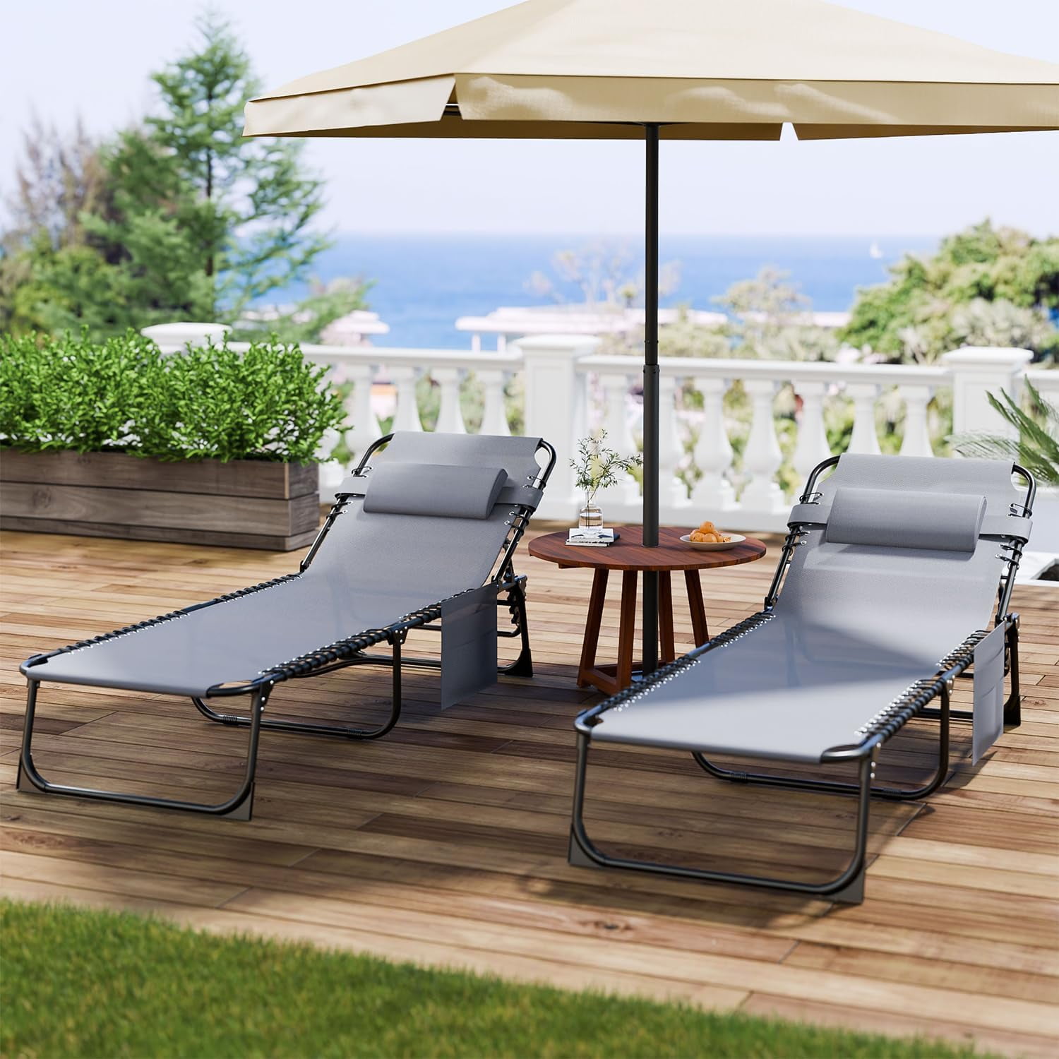 EBE Outdoor Lounge Chair, Portable Patio Sun Tanning Chair with 5 ...