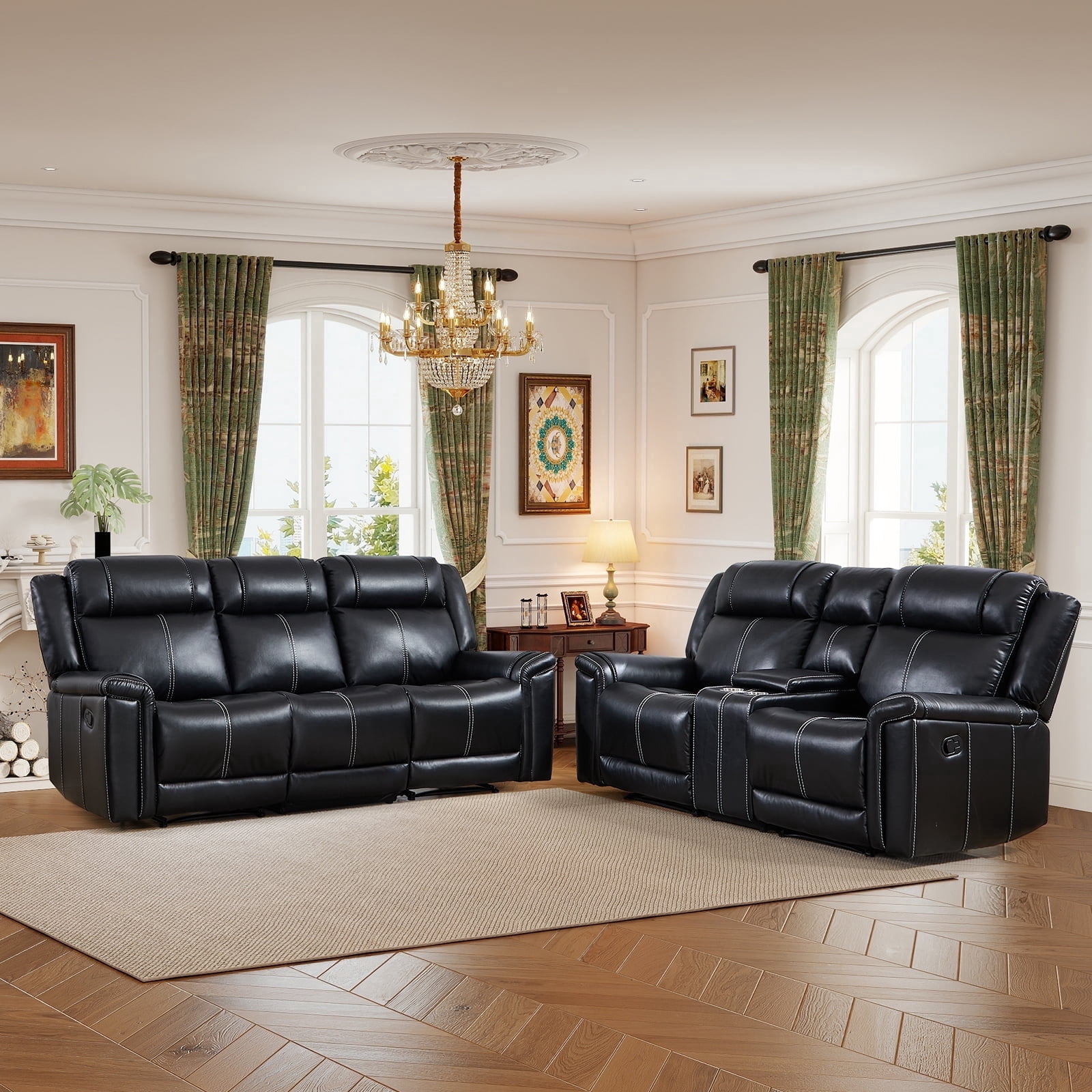 Ebello 5-Seater Faux Leather Recliner Sofa Set, Manual Loveseat and 3 ...