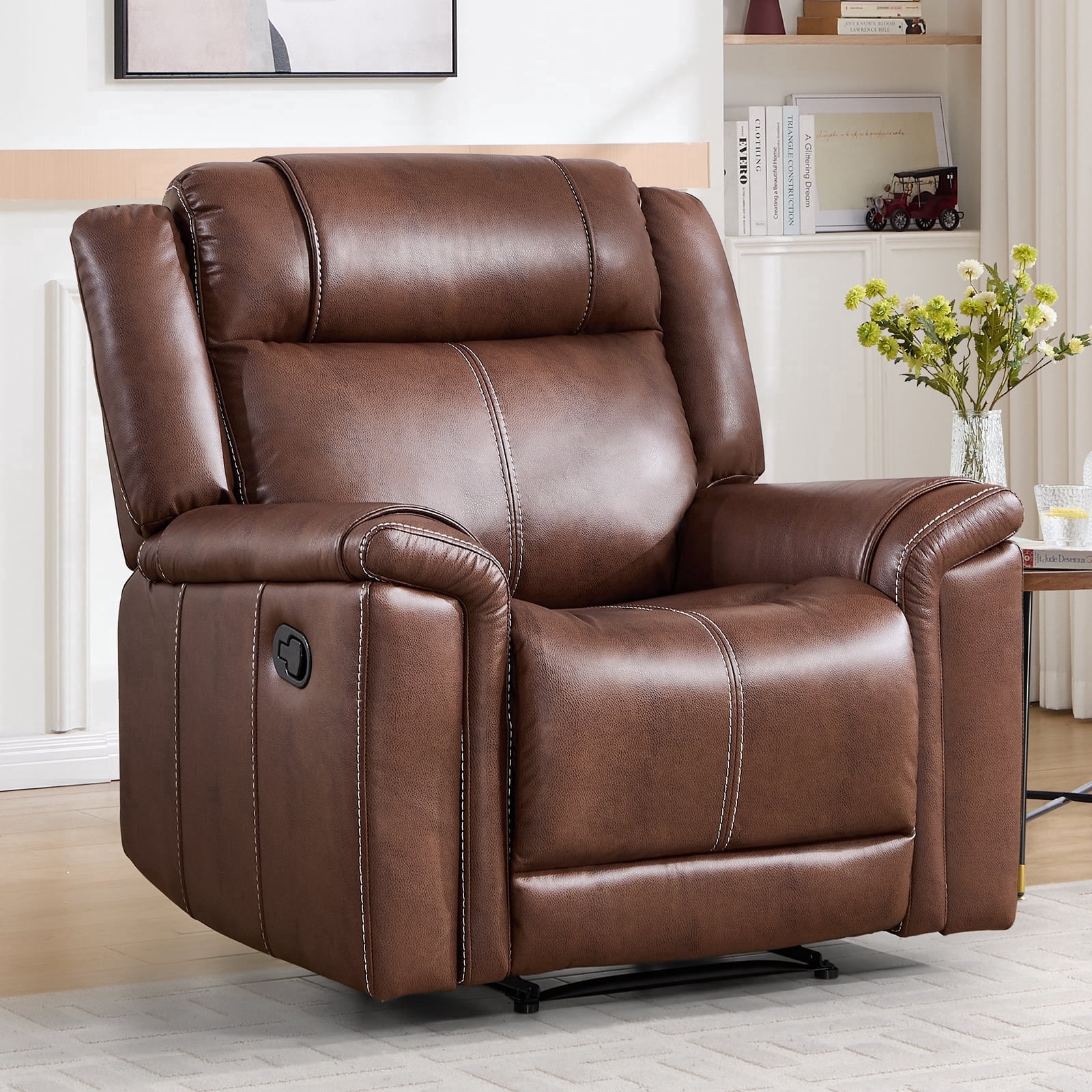 Ebello Faux Leather Recliner Chair Brown, 1-Seater, Mid-Century Modern ...