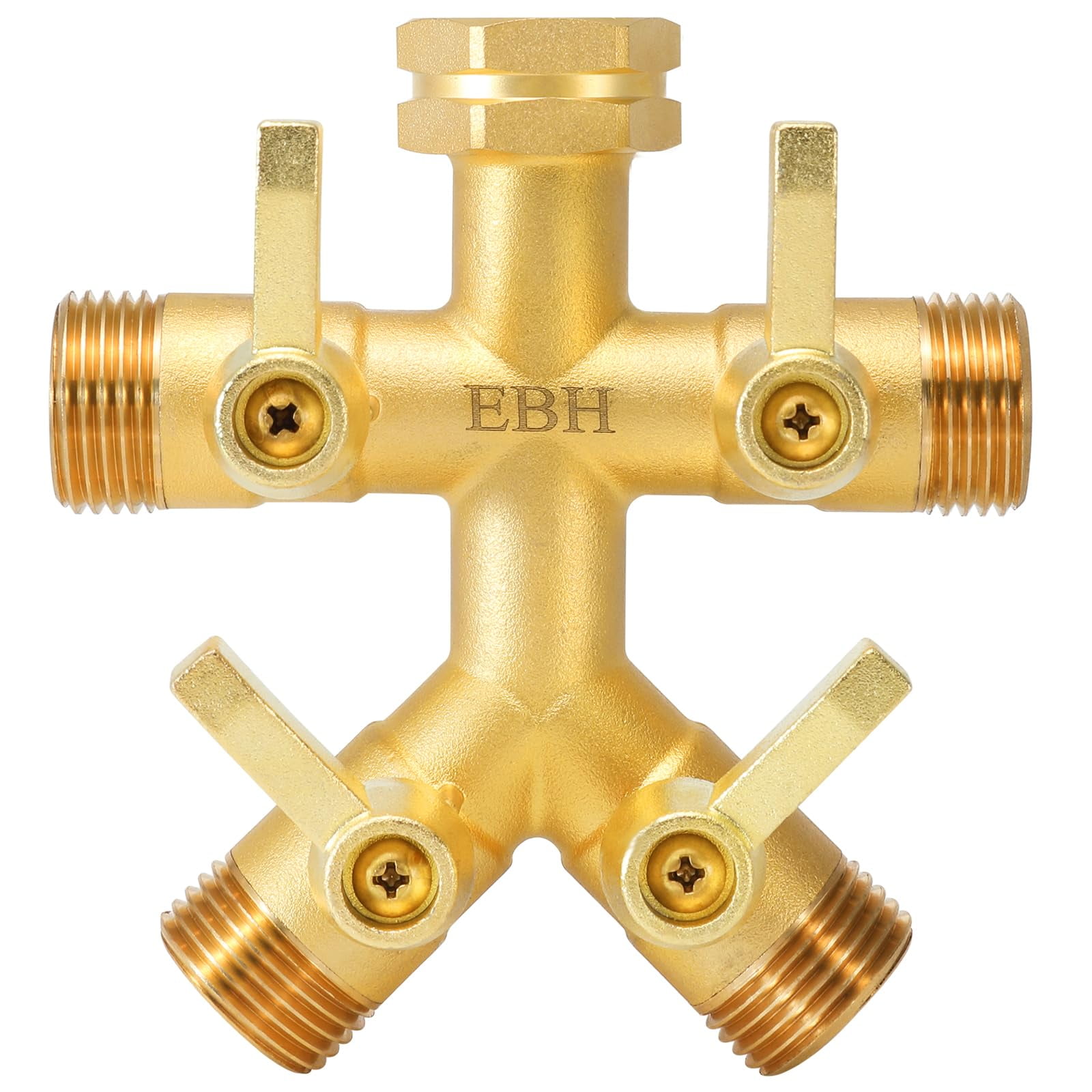 EBH Brass Garden Hose Splitter Full Flow, Outdoor Faucet Heavy Duty Hose Splitter 4 Way High ...