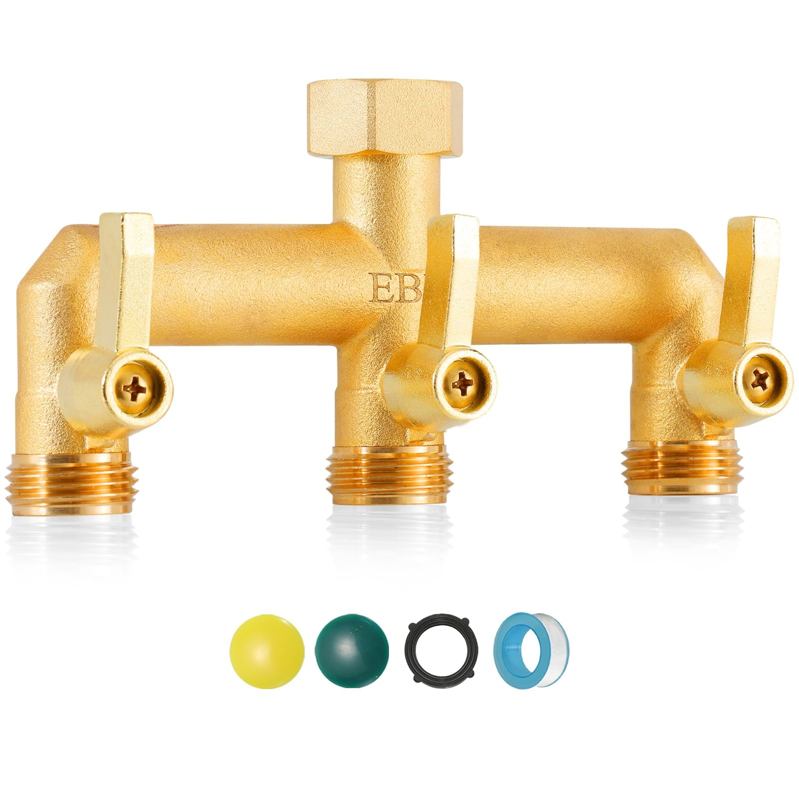 EBH Brass GardenHose Splitter, 3 Way Outdoor Faucet Splitter, 3 Long ...