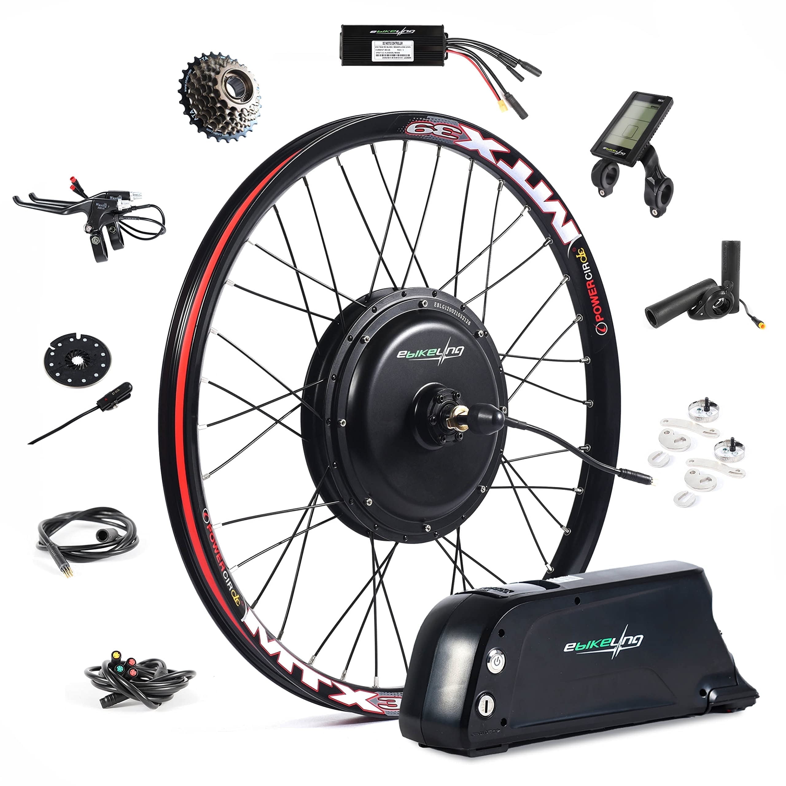 EBIKELING Waterproof Ebike Conversion Kit with Battery 26" Direct Drive Rear Wheel Mountain Bile ...