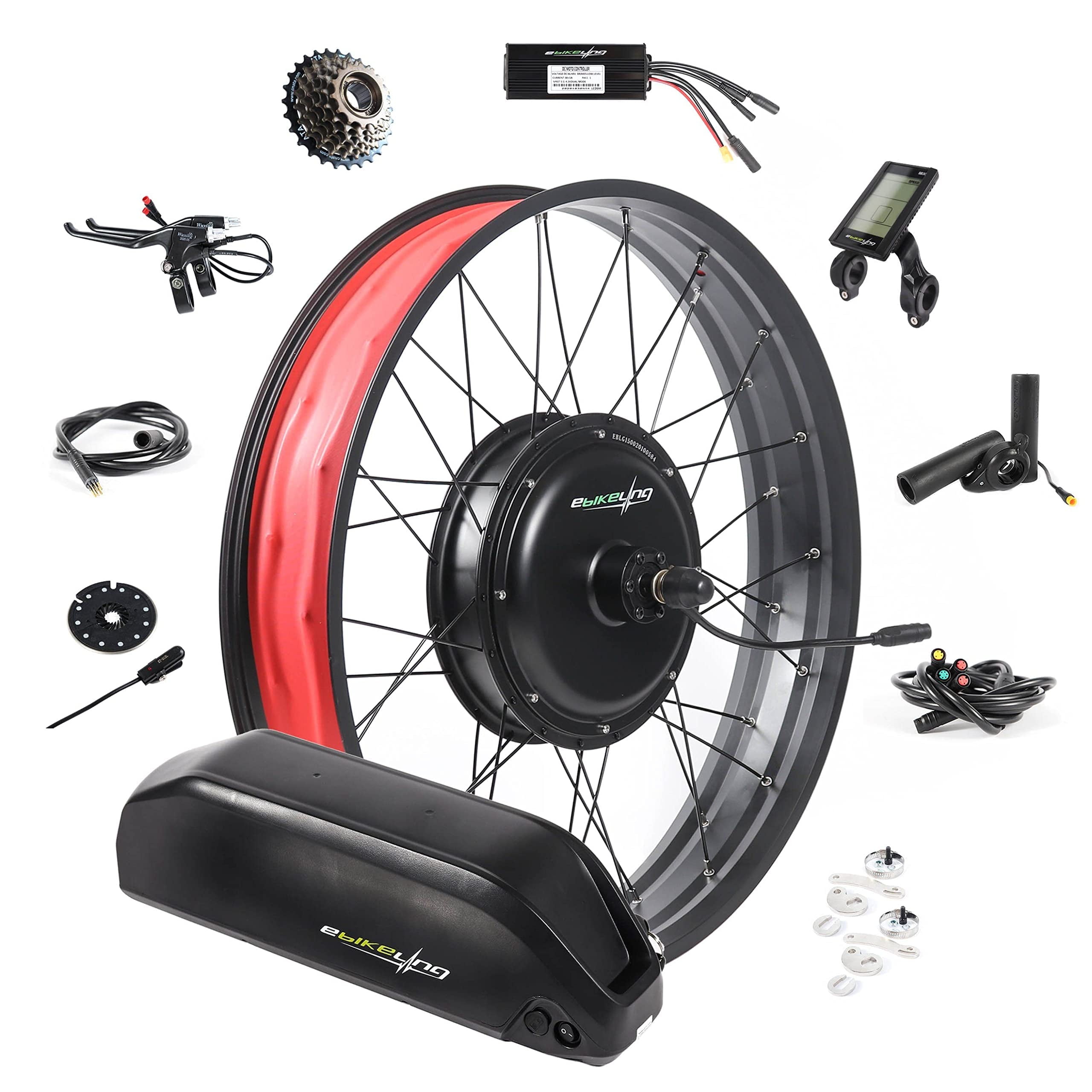 EBIKELING Waterproof Ebike Conversion Kit with Battery 26" Fat Tire Direct Drive Front or Rear ...