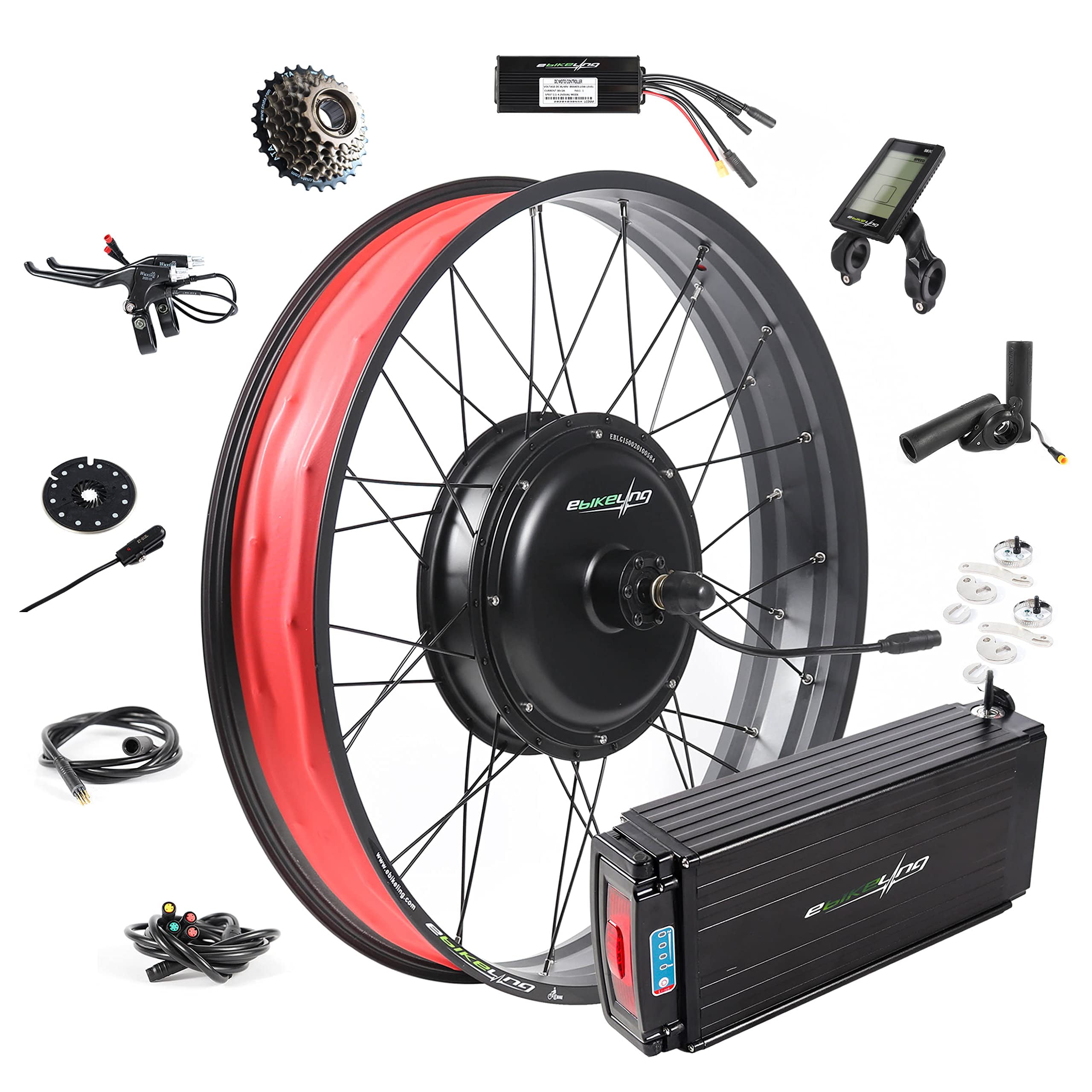 EBIKELING Waterproof Ebike Conversion Kit with Battery 26" Fat Tire ...