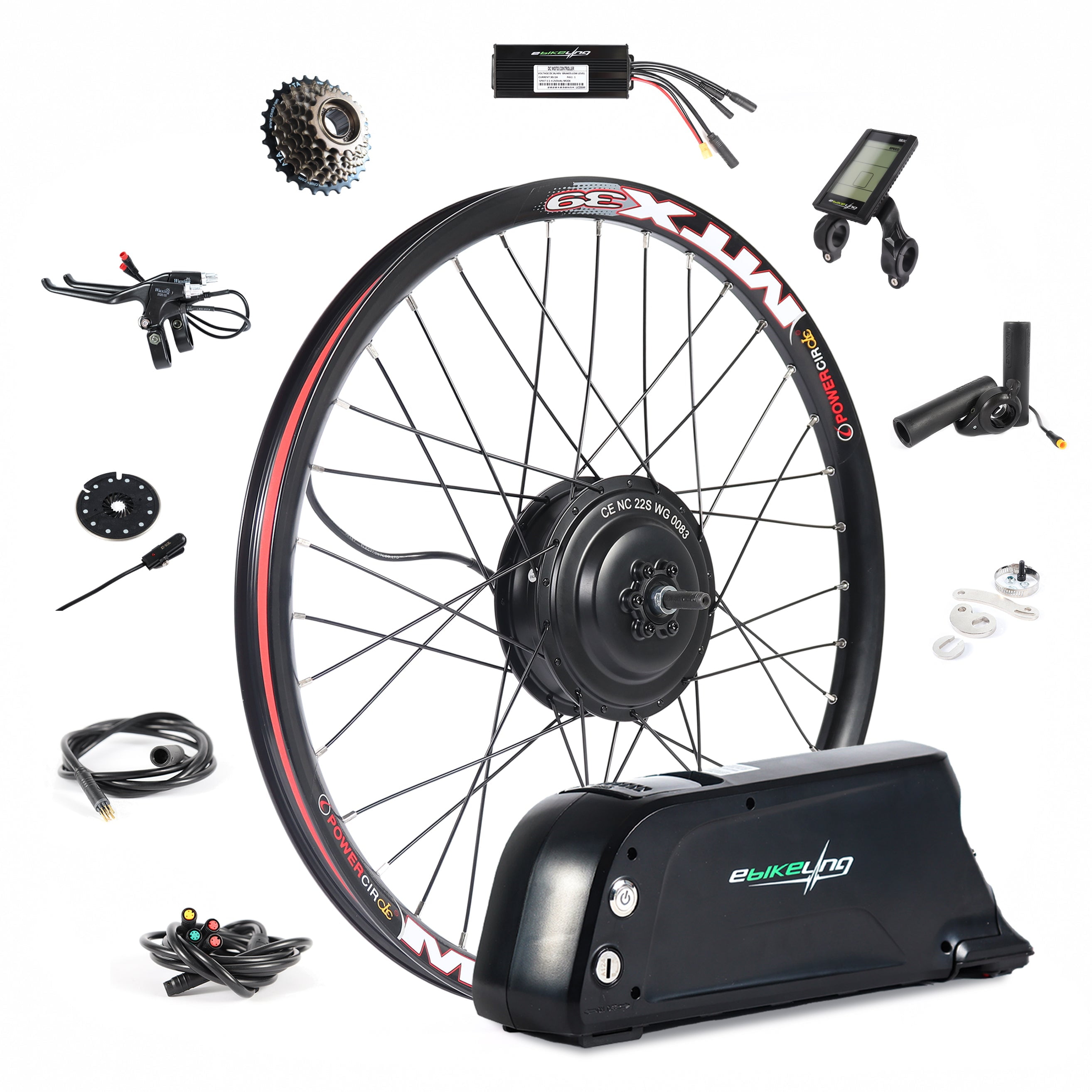 EBIKELING Waterproof Ebike Conversion Kit with Battery Direct Drive Rear Wheel Mountain Bike Rim ...