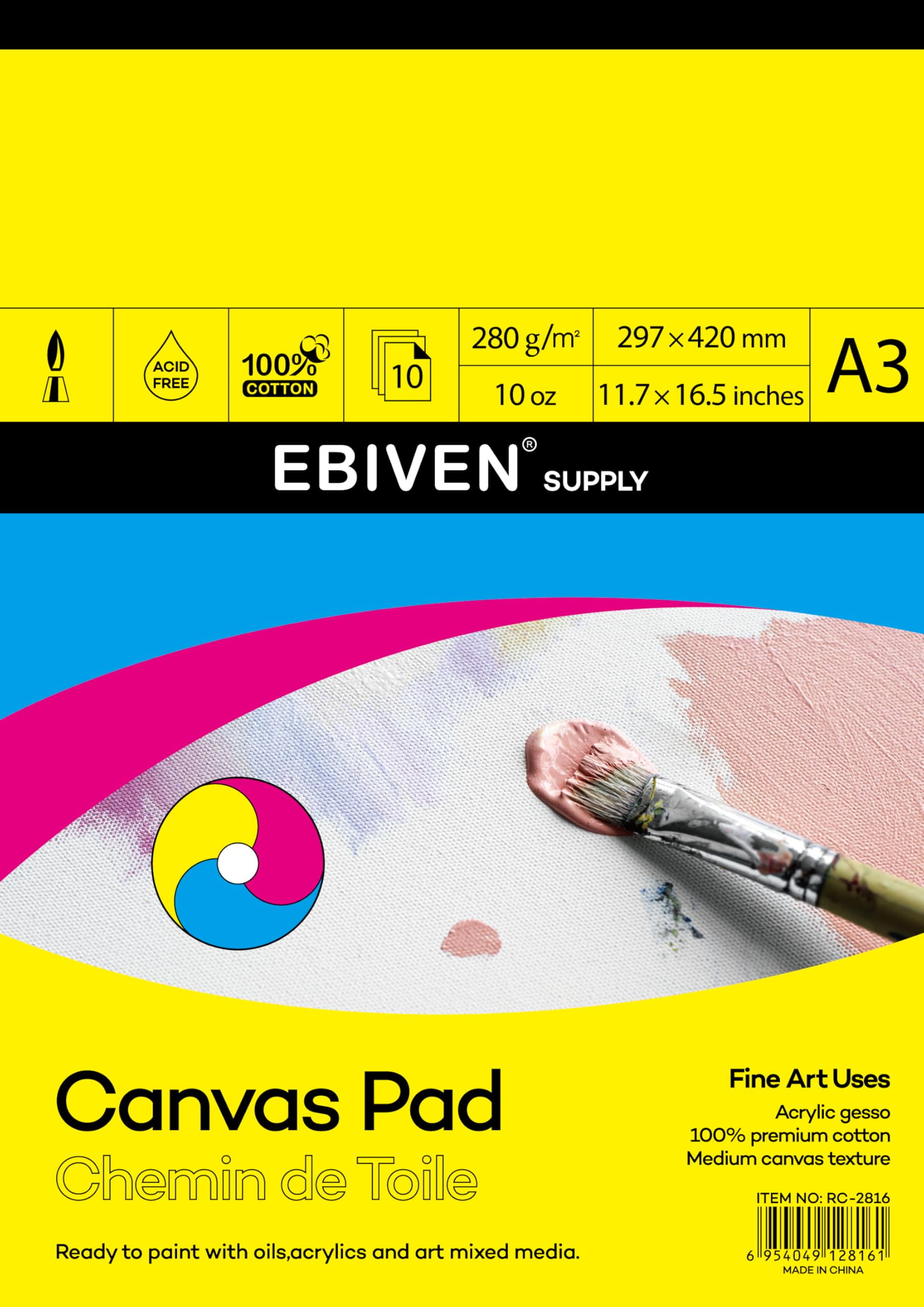 EBIVEN 11.69" x 16.5" Canvas Pad, 10 Sheets Glue Bound Art Canvas Pad ...