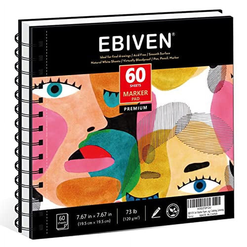 EBIVEN Art Marker Paper Pad, 7.67"x7.67" Portable Square Sketchbook, 60 ...