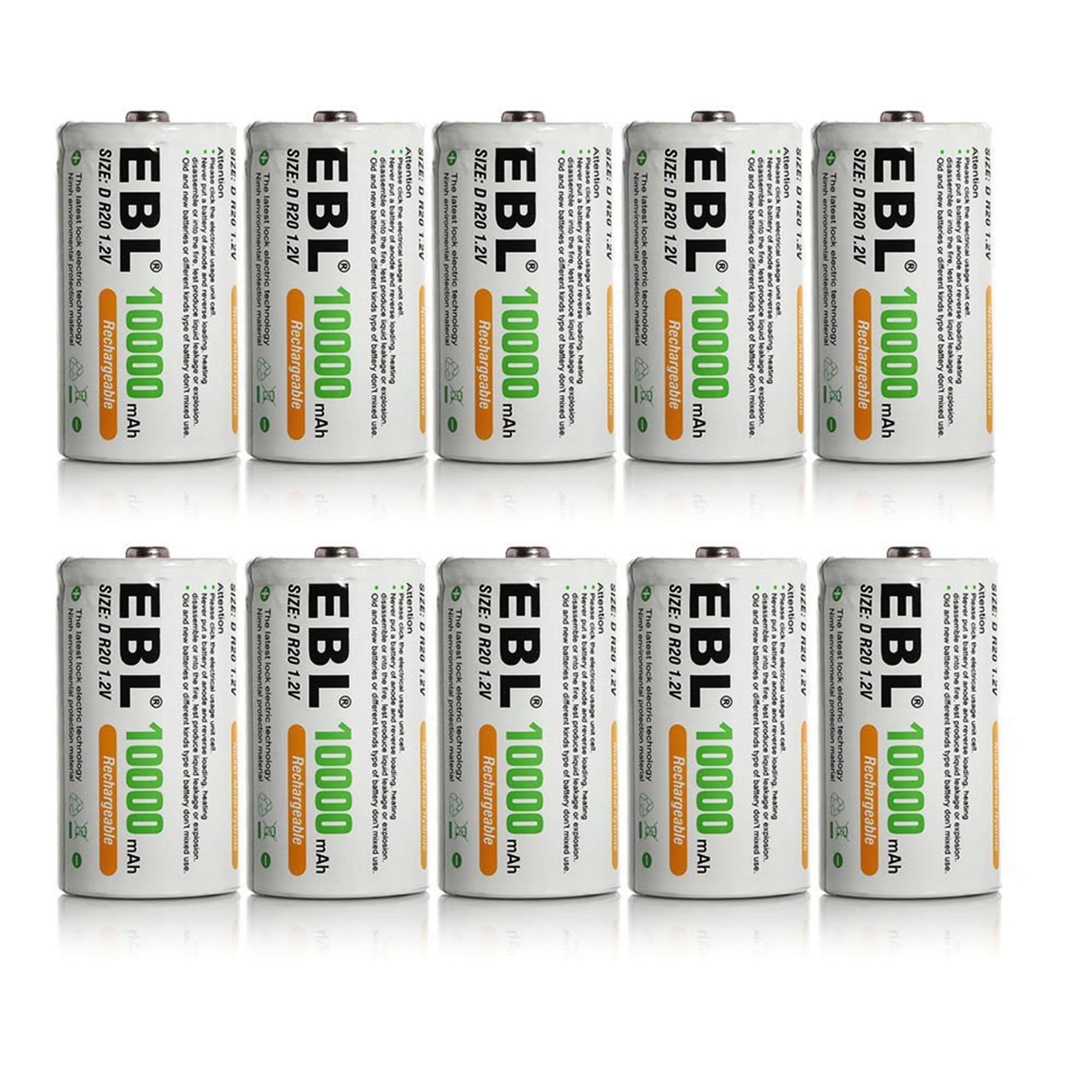 EBL NiMH 10000mAh D Size Rechargeable Batteries, 10-Pack - Walmart.com