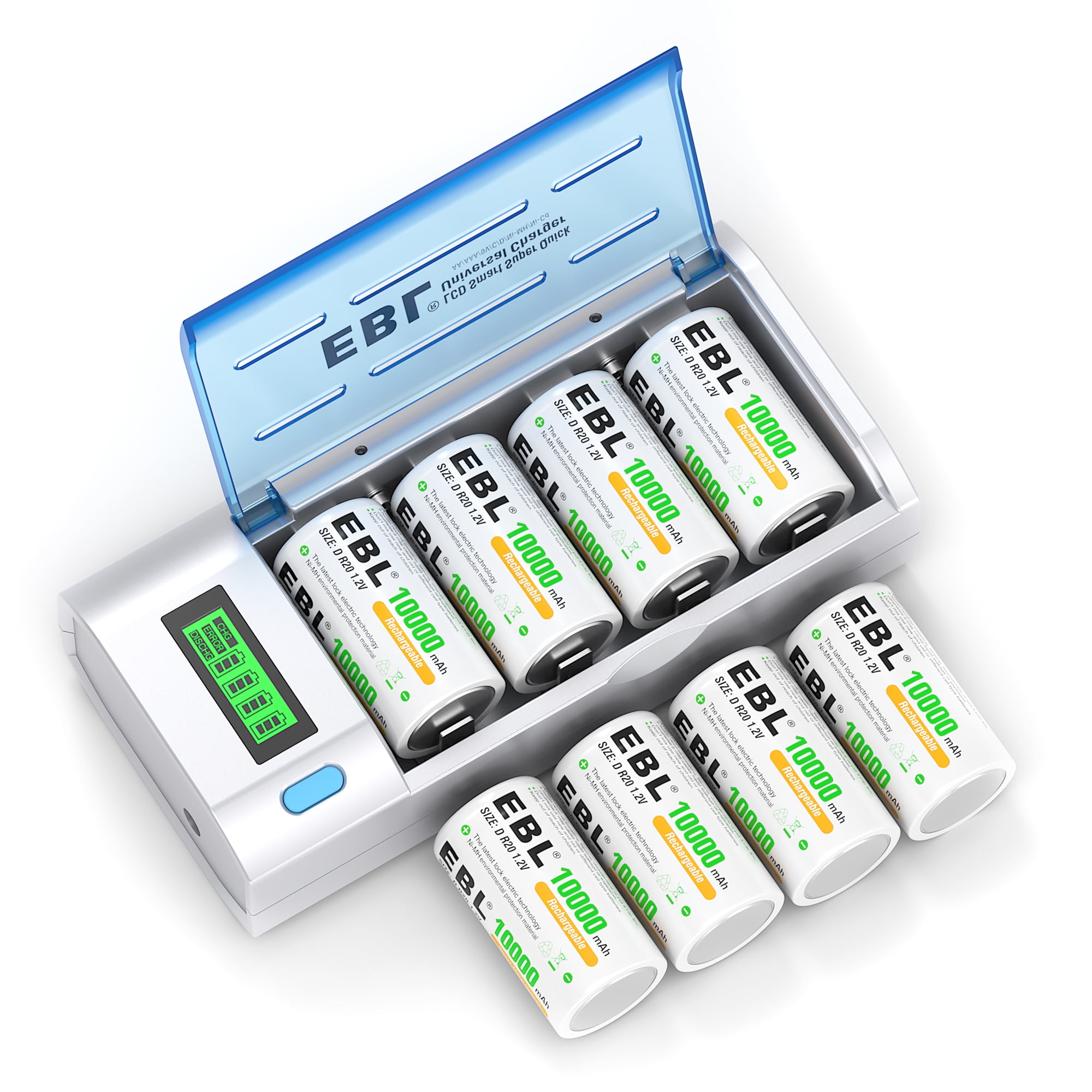 EBL 10000mAh Size D Rechargeable Batteries (8 Pack) + Battery Charger ... EBL 10000mAh Size D Rechargeable Batteries (8 Pack) + Battery Charger ...
