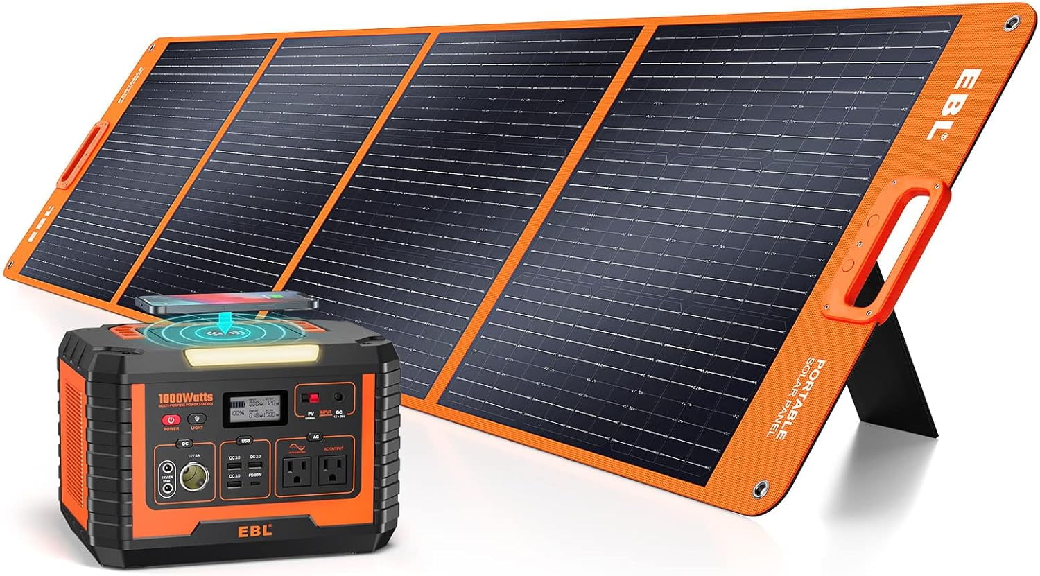EBL 1000W Solar Generator with 200W Portable Solar Panel, Power Station 1000W, Backup Battery ...