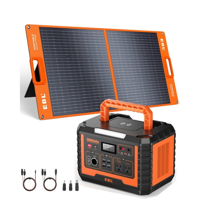 EBL 1000W Solar Panel Power Station with AC Outlets, QC3.0 USB, PD60W Port for Indoor Use ...