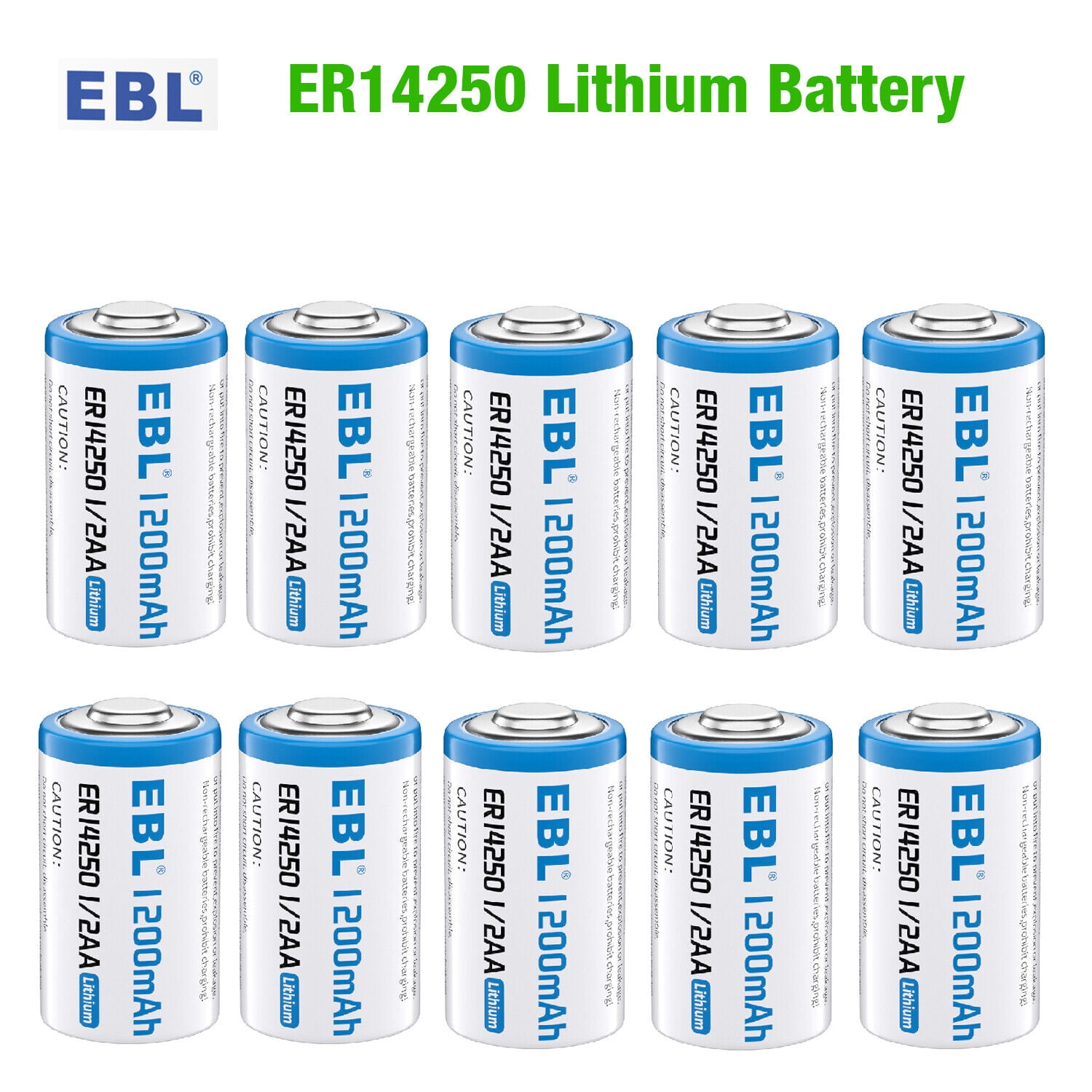 EBL 10packs ER14250 CR14250 1/2AA Batteries 3.6V Lithium Button Top ...