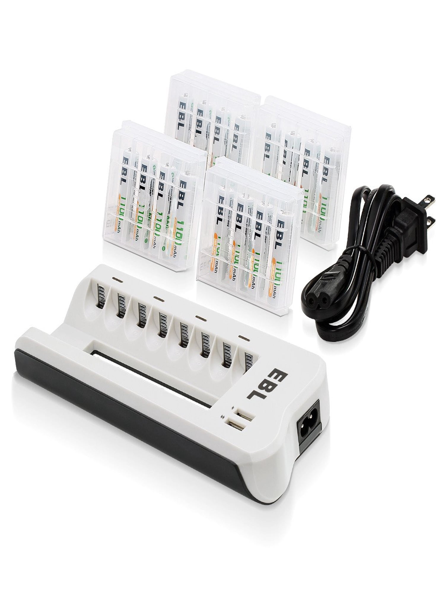 EBL 1100mAh Rechargeable AAA Batteries (16 Pack)+ 8 Bay Charger for AA ...