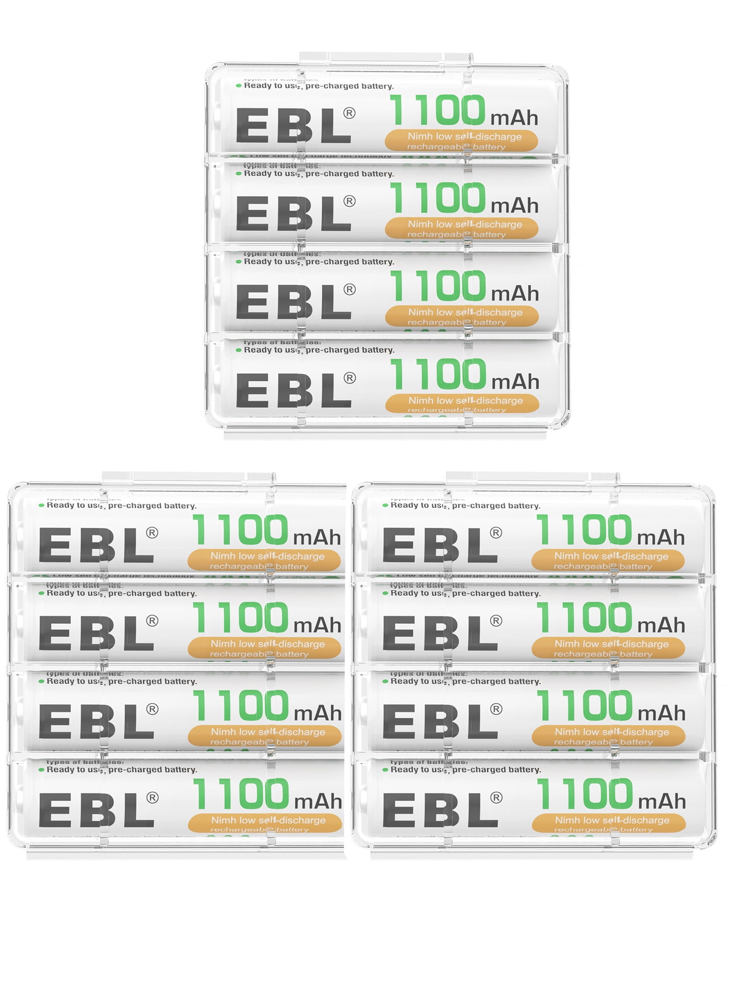 EBL 12 Counts Rechargeable AAA Batteries Home Basic 1100mAh Battery ...