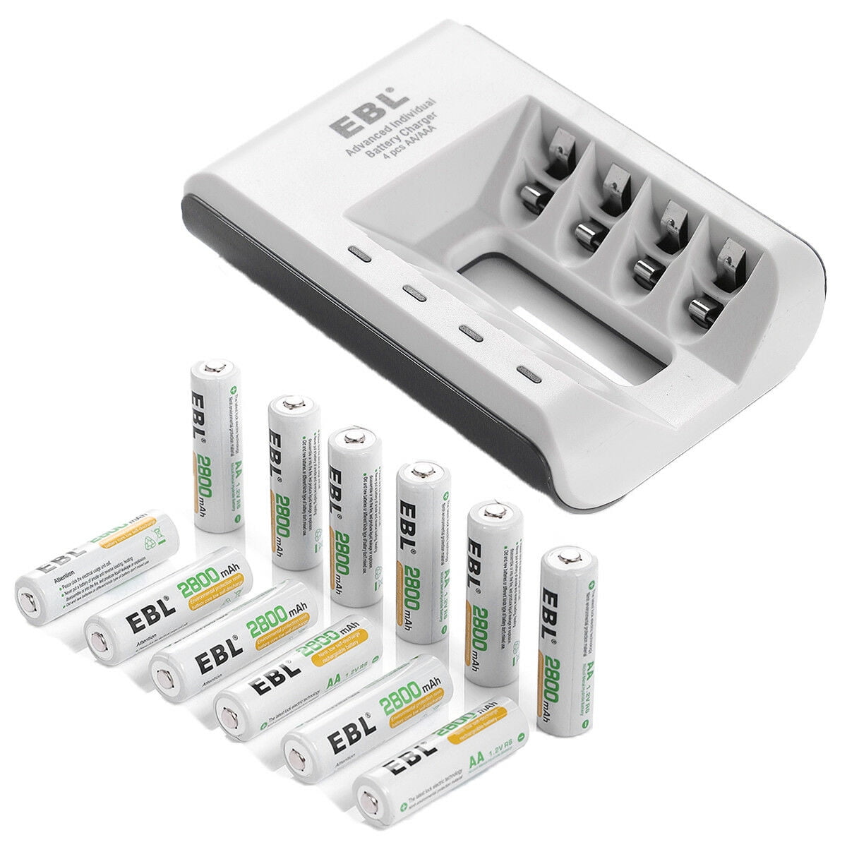 EBL 12 Pack 2800mAh AA Ni-Mh Rechargeable Batteries with 4-Slot USB ...