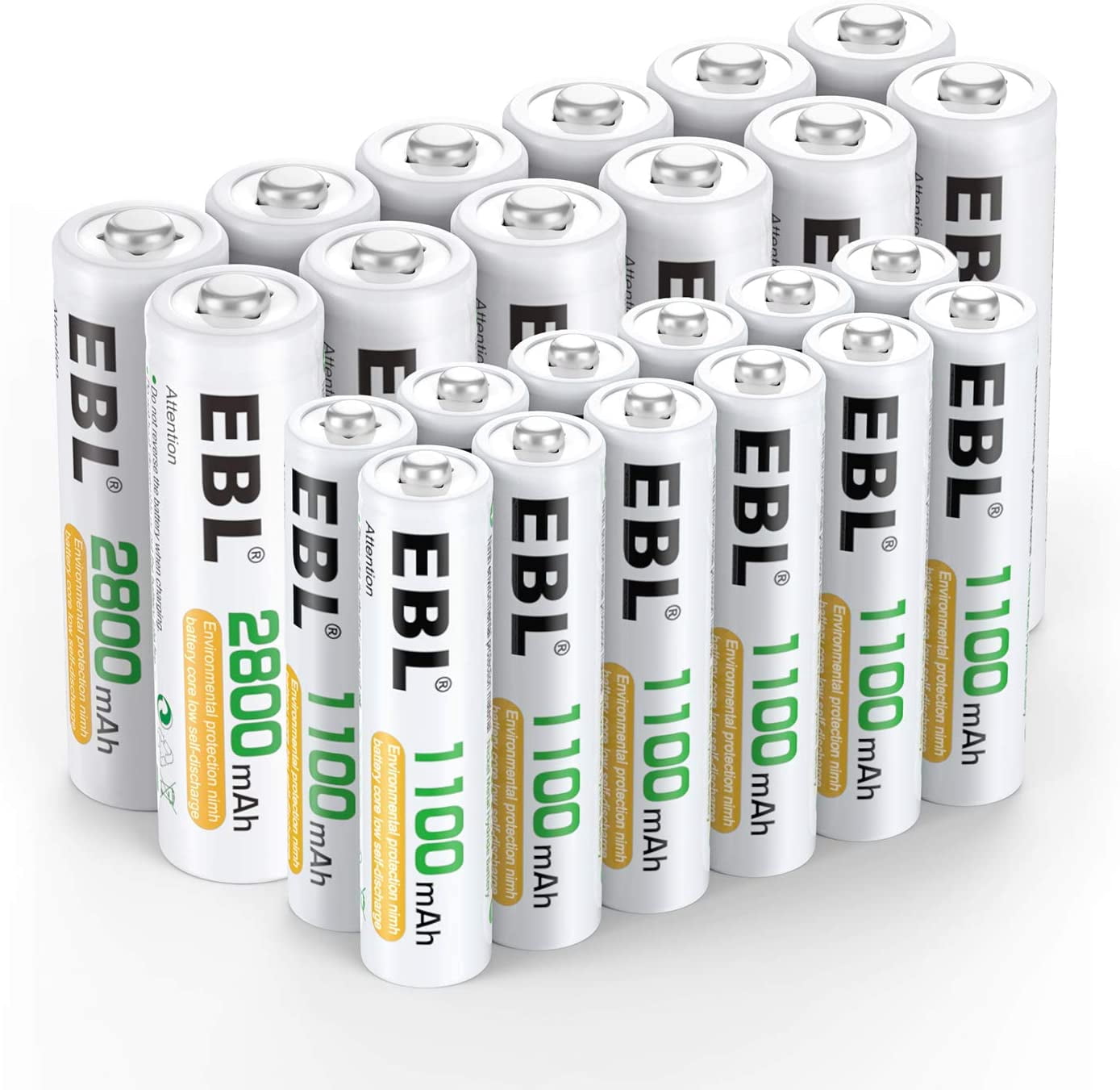 EBL 12-Pack AA 2800mAh & 12-Pack AAA 1100mAh 1.2V Rechargeable Nimh ...