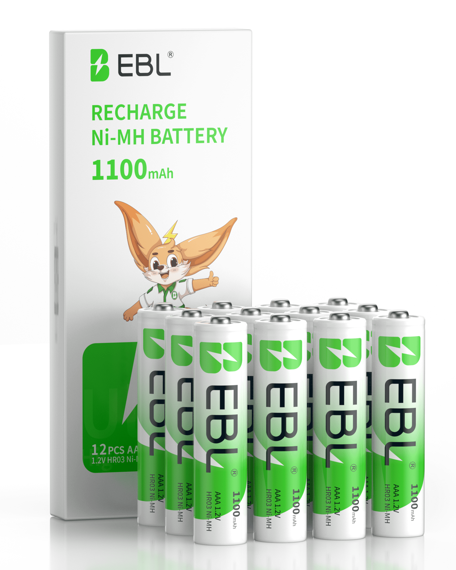 EBL AAA Rechargeable Batteries, 1.2V 1100mAh Ni-MH, 12-Pack, Long ...