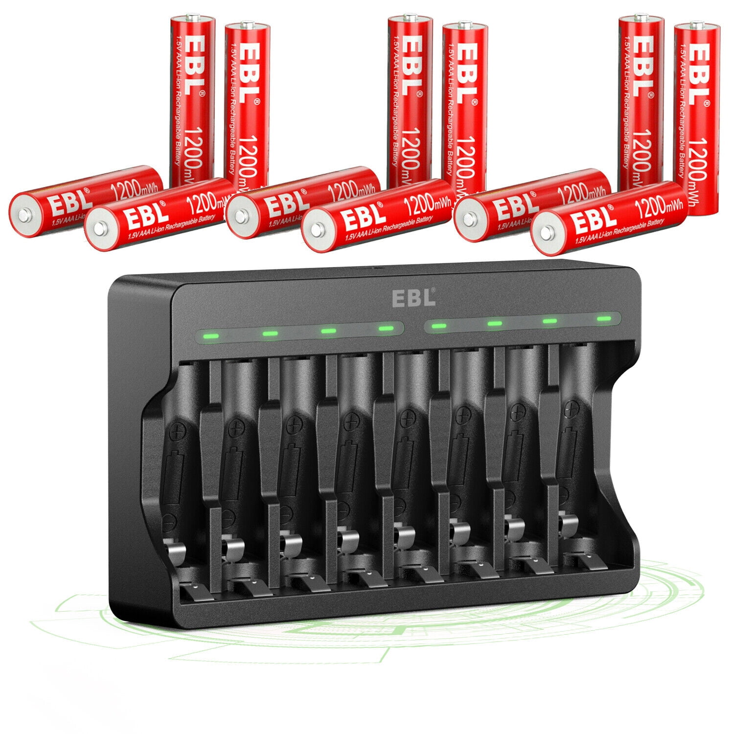 EBL 12 Pack of Rechargeable Lithium AAA Batteries 1200mWh with 8 Bay ...