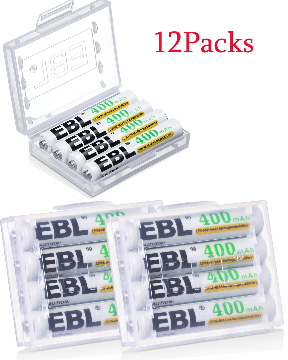 EBL 12Packs AAAA Rechargeable Batteries, 1.2V 400mAh Ni-MH AAAA Rechargeable Battery for Surface ...
