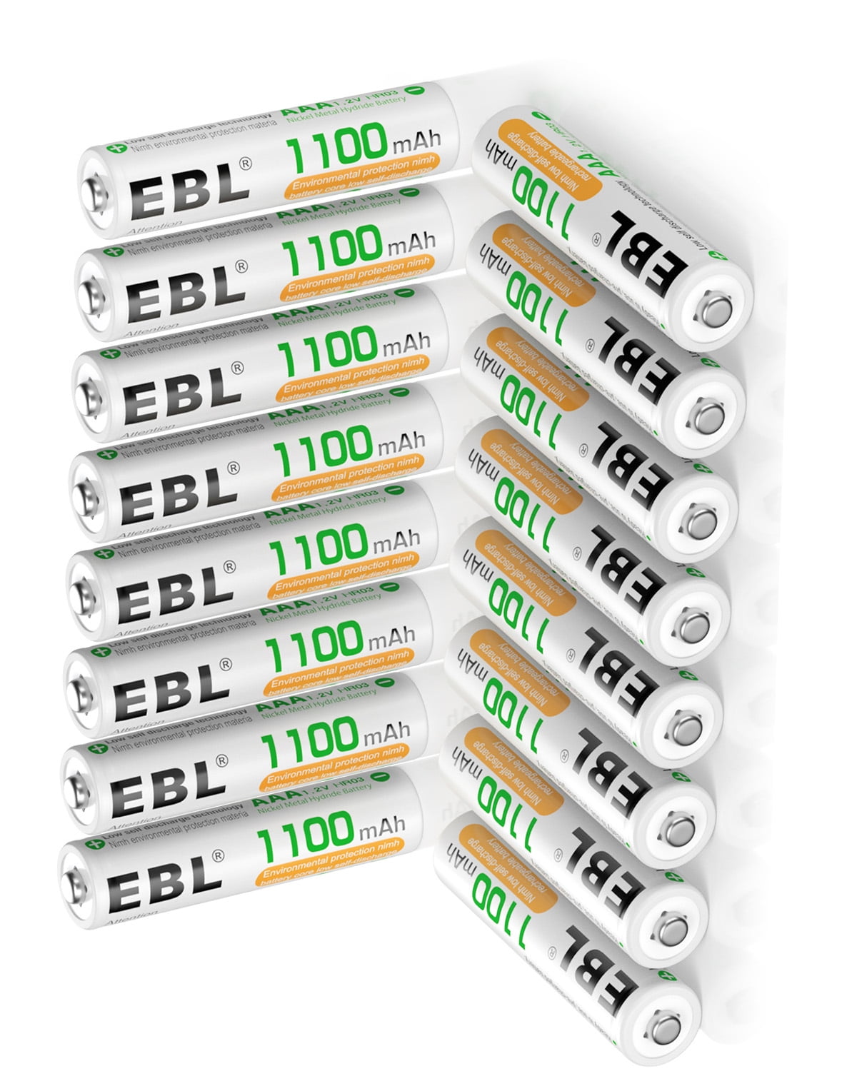 EBL 16-Pack 1.2V AAA Battery Ni-MH 1100mAh Rechargeable Batteries for ...
