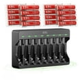 EBL 16 Pack of Rechargeable Lithium AAA Batteries 1200mWh 1.5V with 8 Bay Smart Battery Charger ...