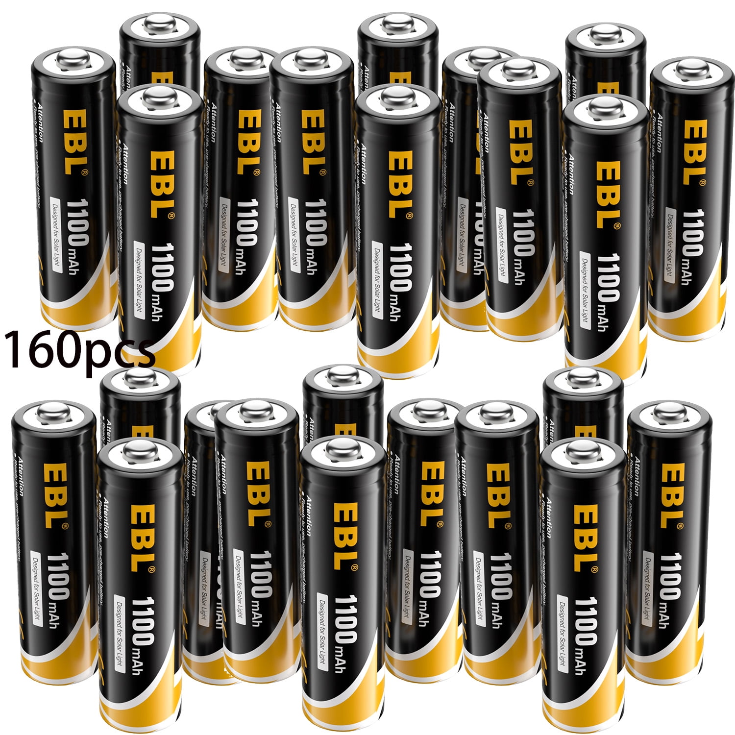 EBL 160Pcs AA Nicd 1100mAh 1.2V Rechargeable Batteries for Solar Lights ...
