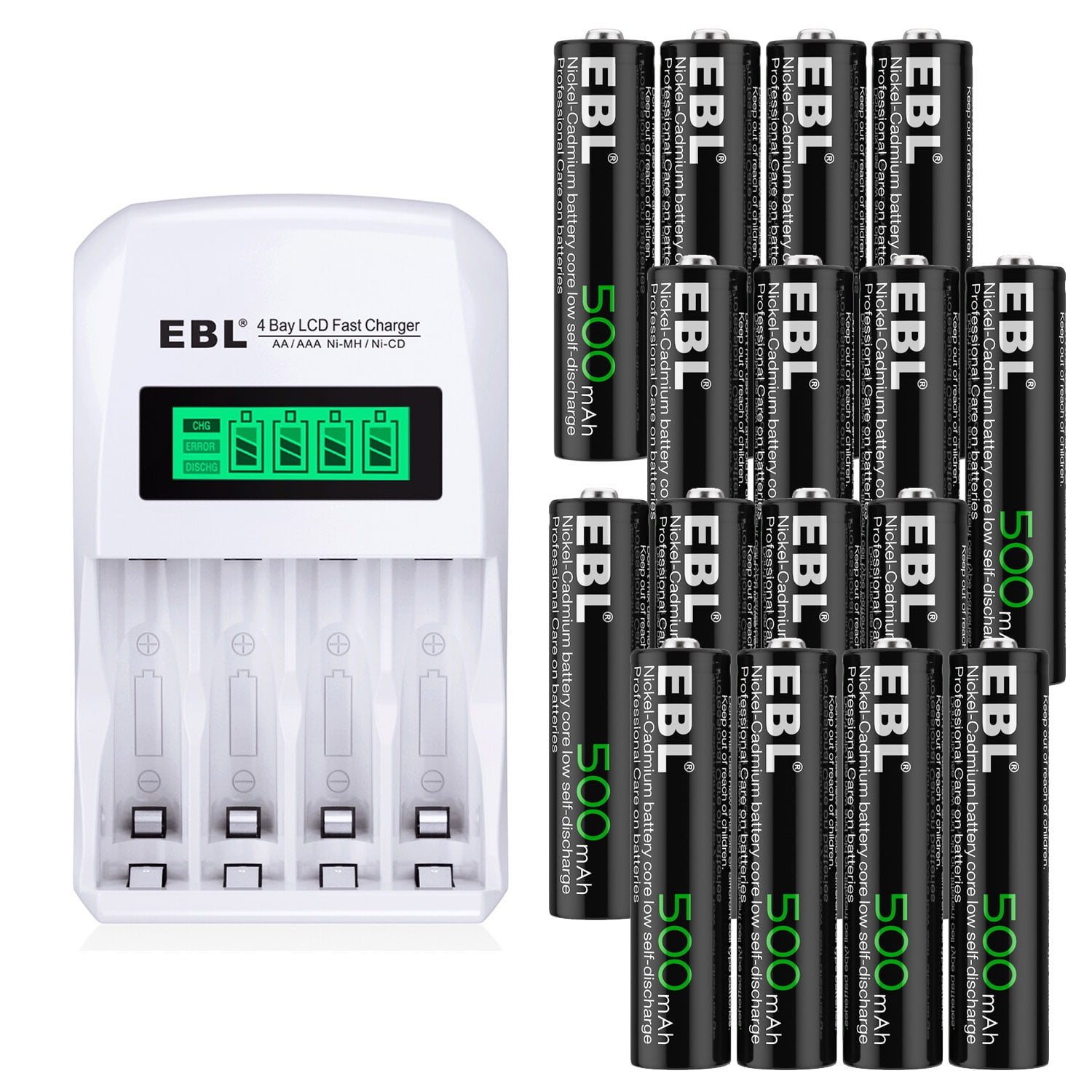 EBL 16Packs AAA 500mAh Rechargeable Batteries 1.2v NiCd Battery for ...