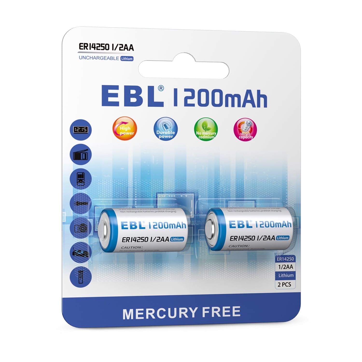 EBL 2-Pack 1/2AA Lithium Batteries ER14250 TL-2150 Exp 2029 (Non-Rechargeable), White - Walmart.com