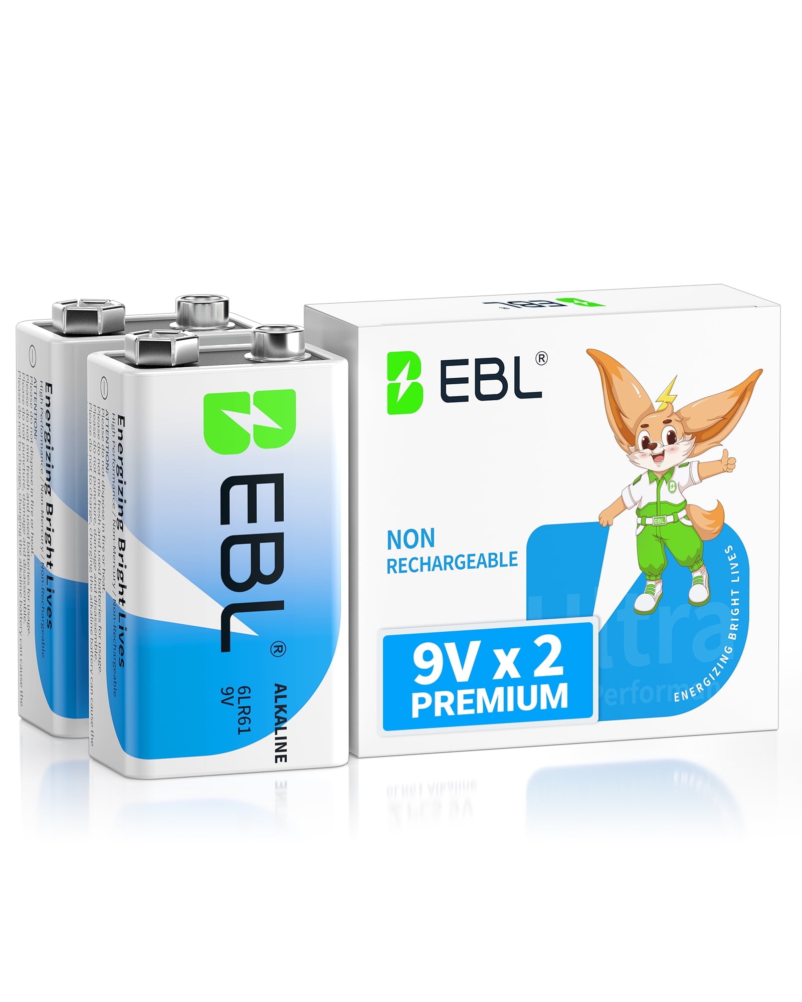 EBL 2 Pack 6LR61 Alkaline Batteries, 9 Volts Batteries (Non ...