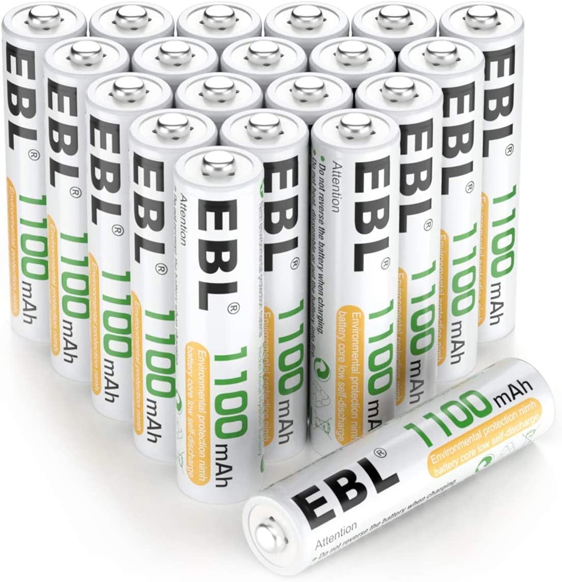 EBL AAA Rechargeable Batteries, 20 Pack, 1100mAh Capacity, Reliable ...