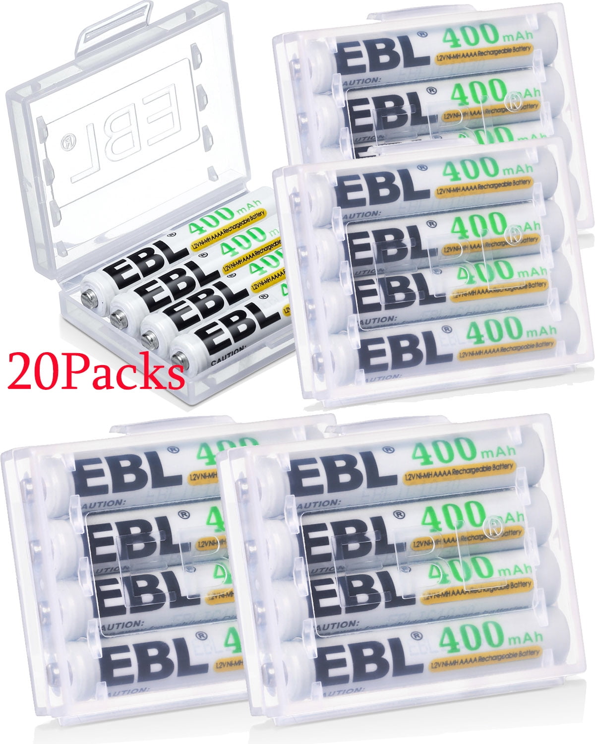 EBL 20Packs AAAA Rechargeable Batteries, 1.2V 400mAh Ni-MH AAAA ...