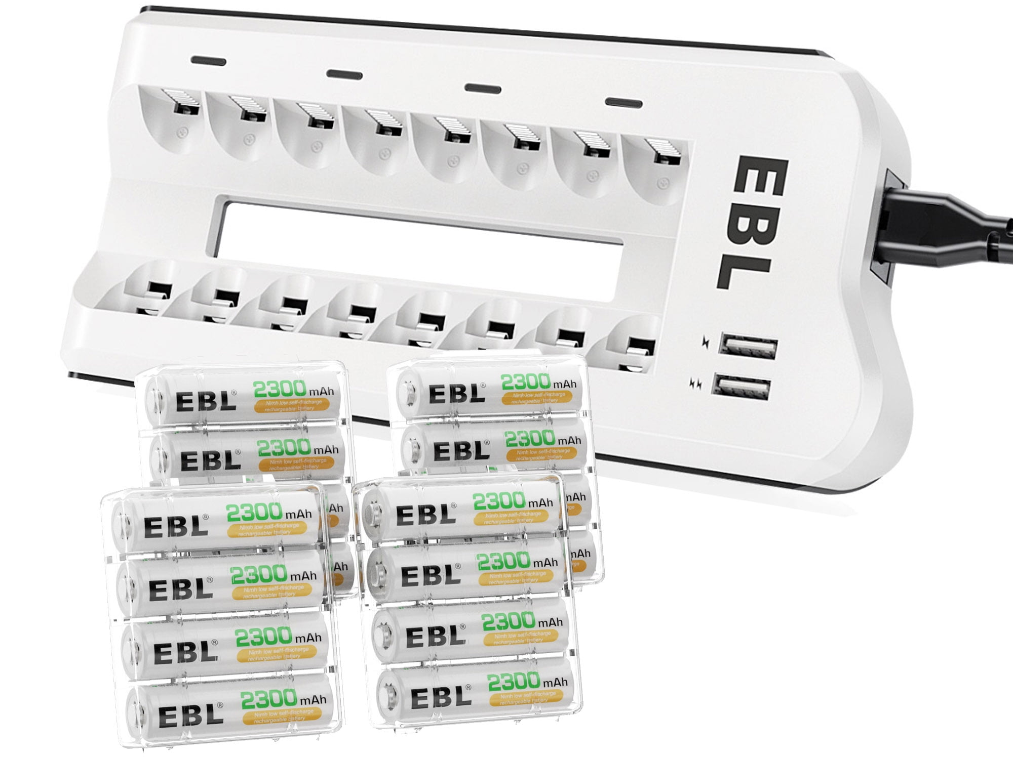 EBL 2300mAh Ni-MH AA Rechargeable Batteries (16 Pack) 1.2V and ...