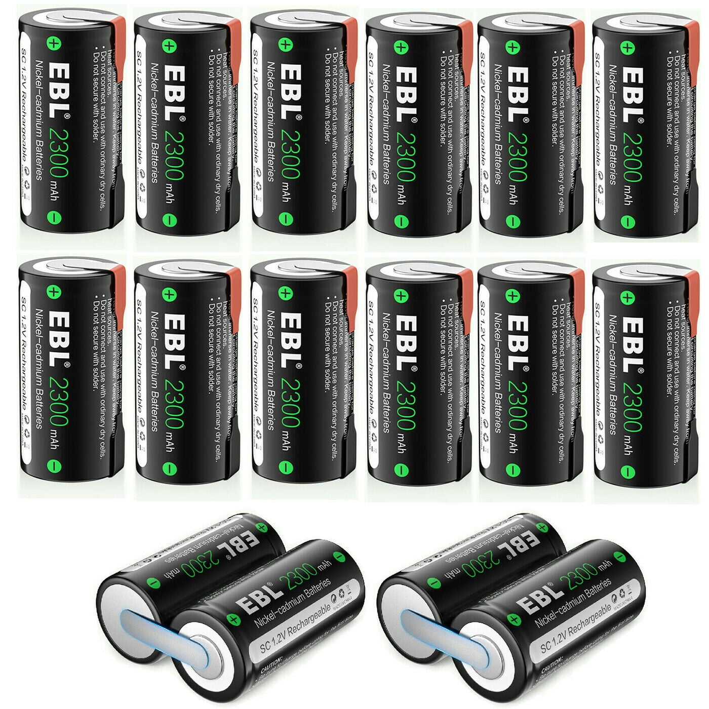 EBL 2300mAh Sub C NiCd Rechargeable Batteries, 1.2V, 16 Packs for Power ...