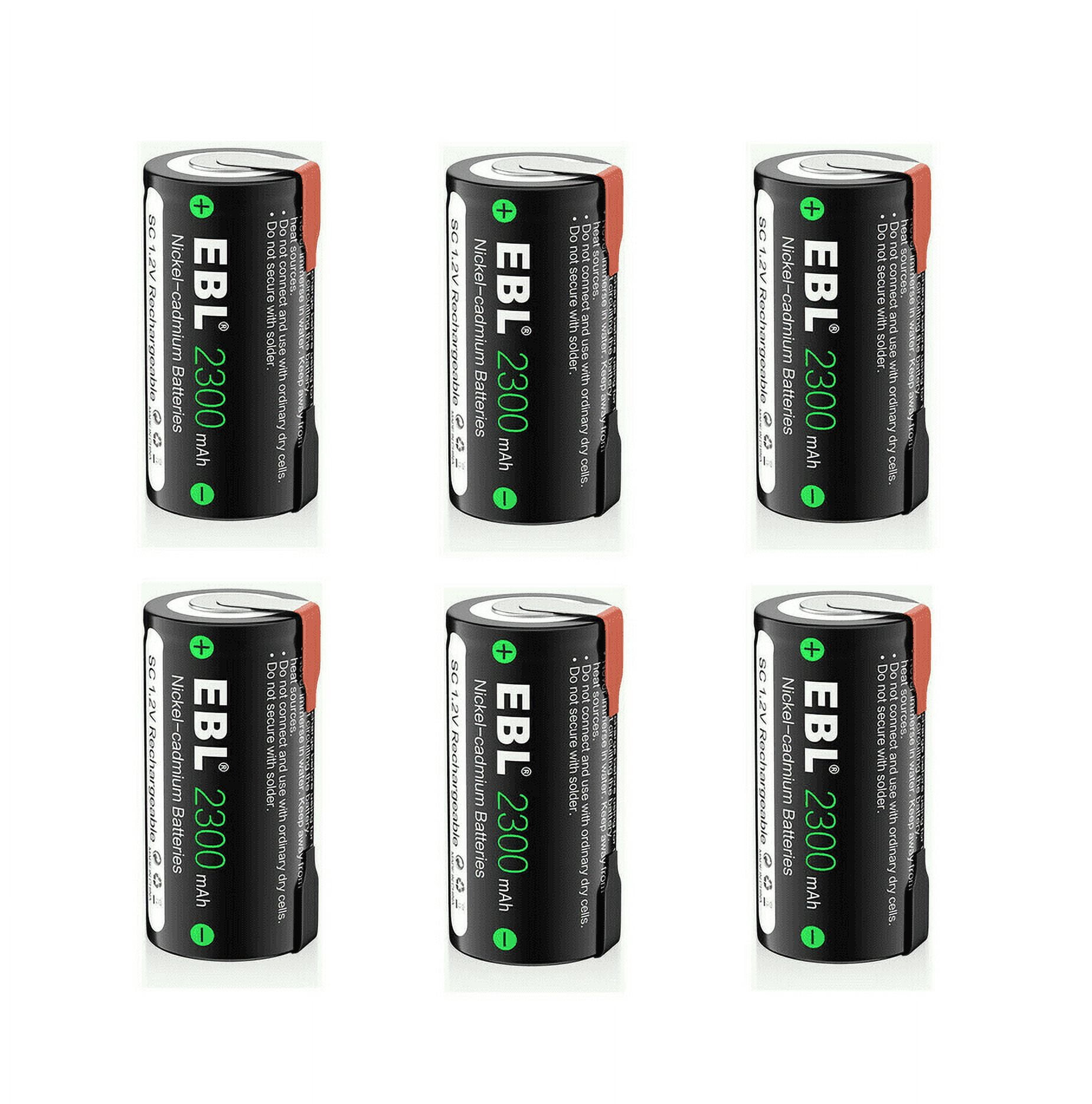 EBL 2300mAh Sub C NiCd Rechargeable Batteries for Power Tools 1.2V Flat ...