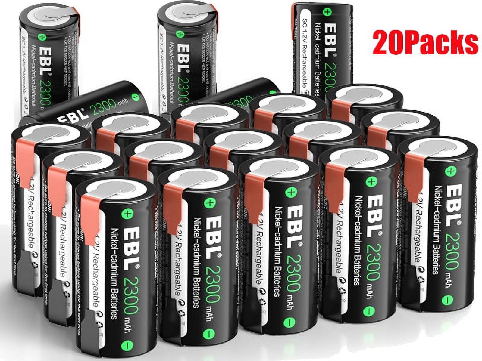 EBL 2300mAh Sub C Rechargeable NiCd Batteries for Power Tools 1.2V Flat ...