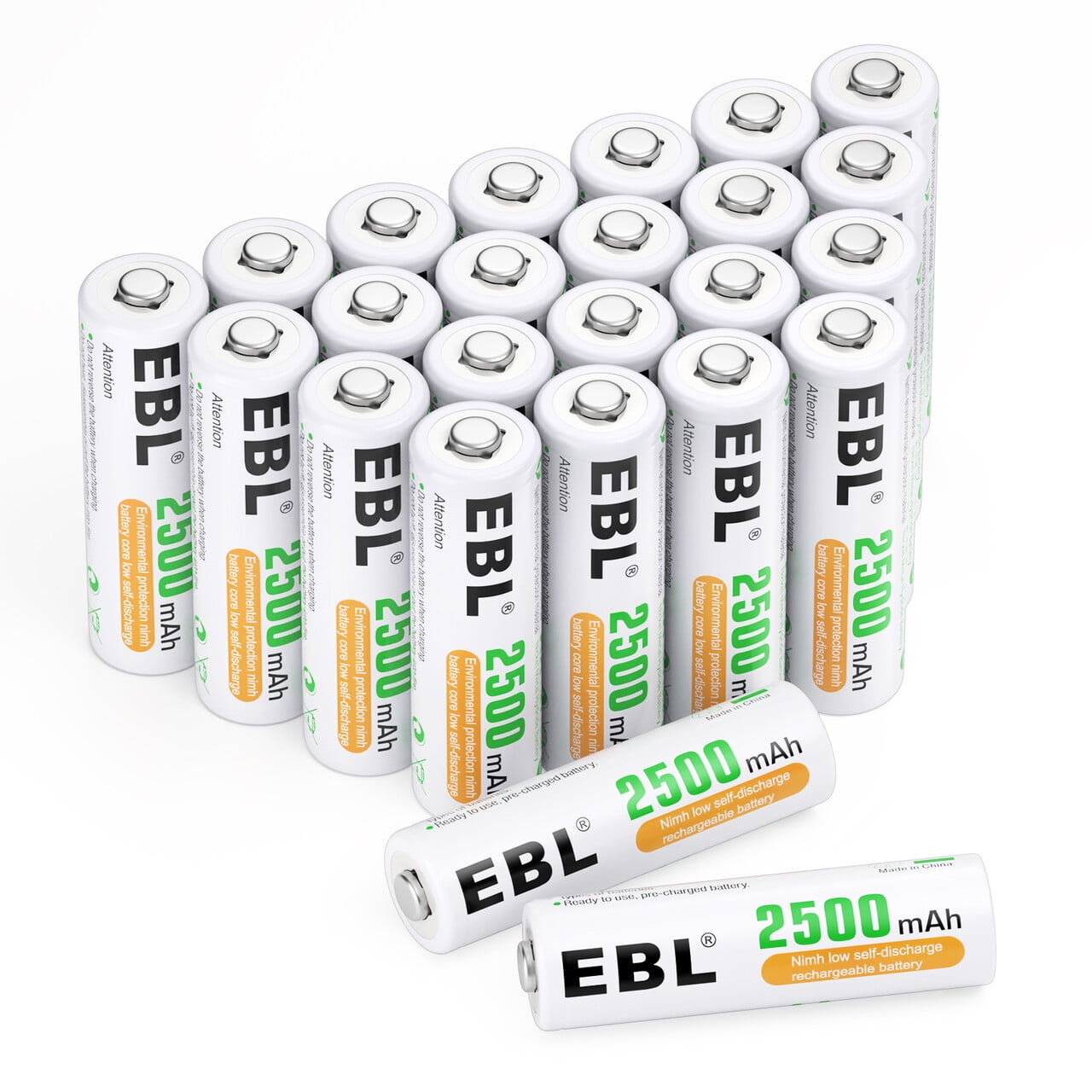 EBL 24Packs AA Rechargeable Batteries 1.2V 2500mAh ,Double a Batteries ...