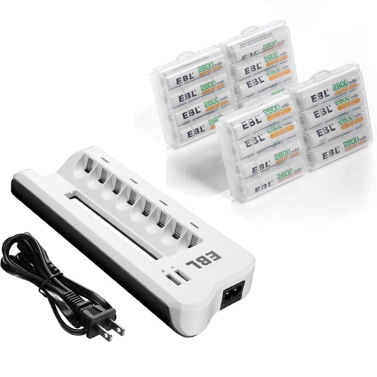 EBL 2800mAh Ni-MH AA Rechargeable Batteries (12 Pack) and 808U ...