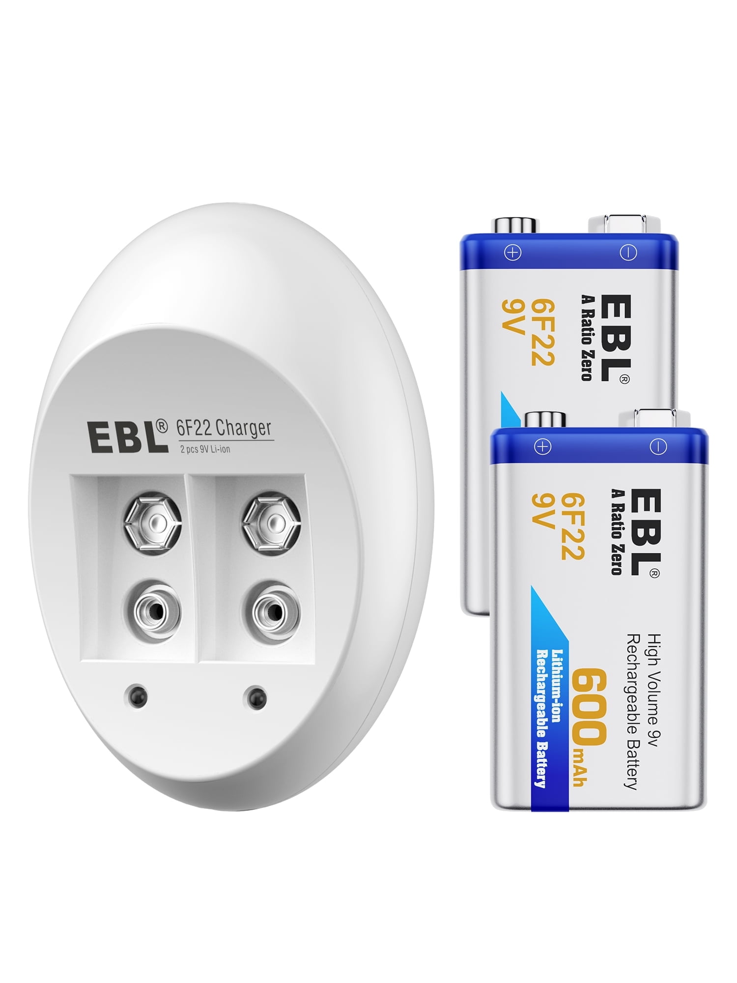 EBL 2Pcs 6F22 600mAh 9V Rechargeable Batteries with USB Battery Charger ...